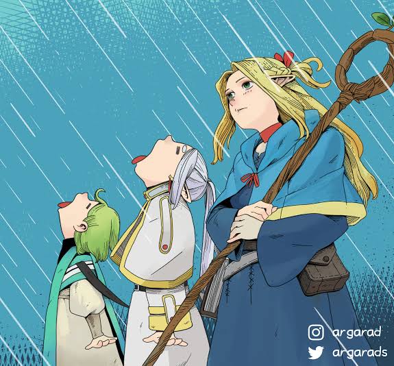Safebooru - dungeon meshi elf frieren goku and vegeta in the rain (meme ...