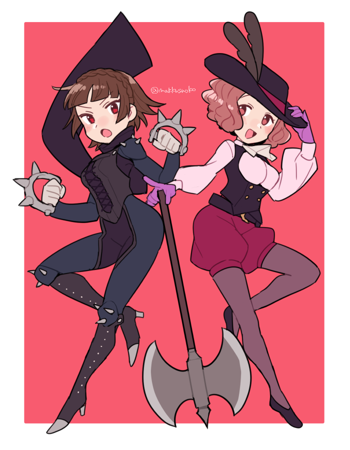 Safebooru - 2girls adjusting clothes adjusting headwear artist name black bodysuit black ...