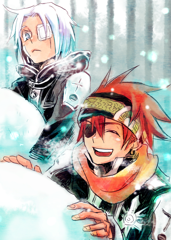 Safebooru - 2boys allen walker black order uniform blue eyes closed ...