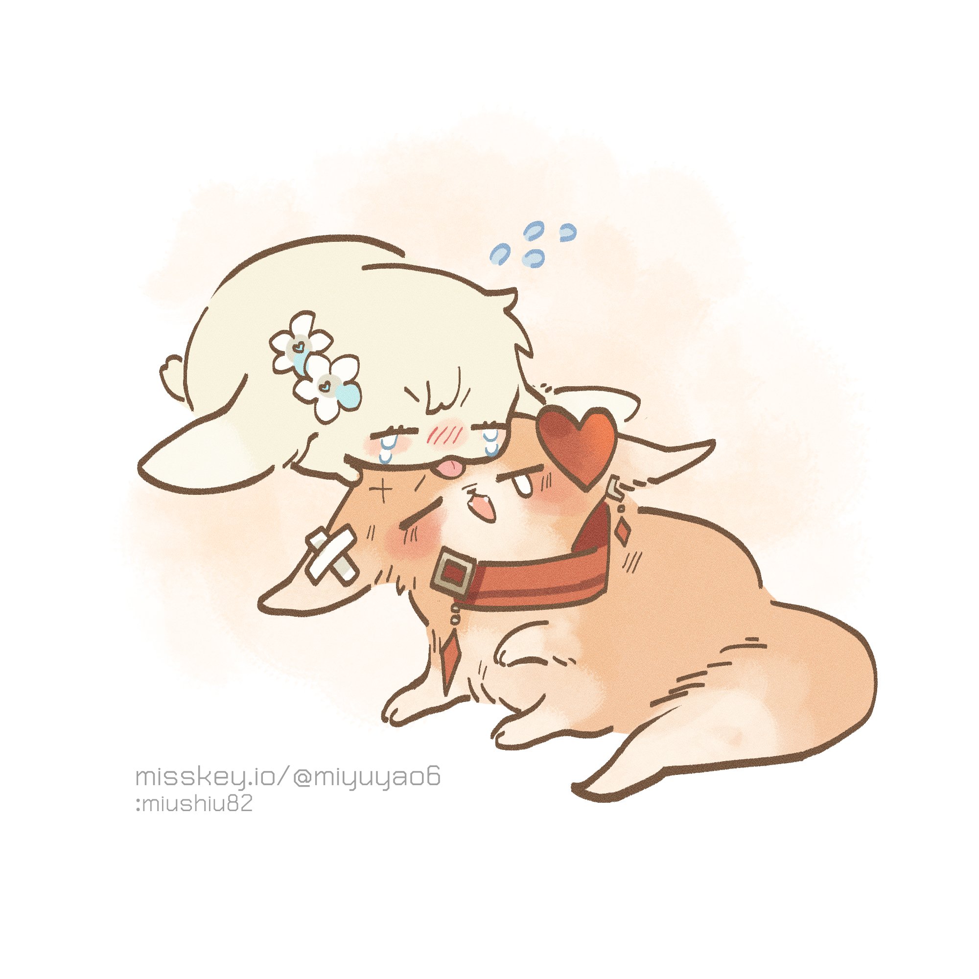 Safebooru - animalization blush crossed bandaids crying earrings floppy ears flower fox genshin ...