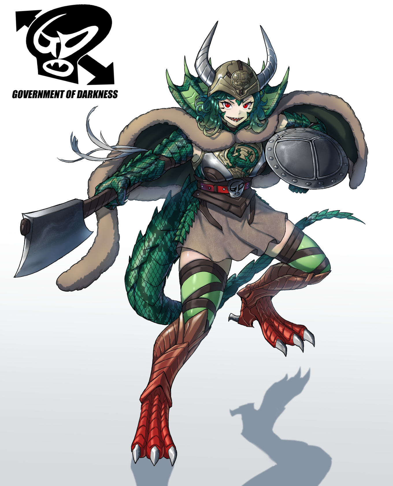 Safebooru - 1girl animal feet arm shield axe battle axe belt belt buckle brown tunic buckle cape ...