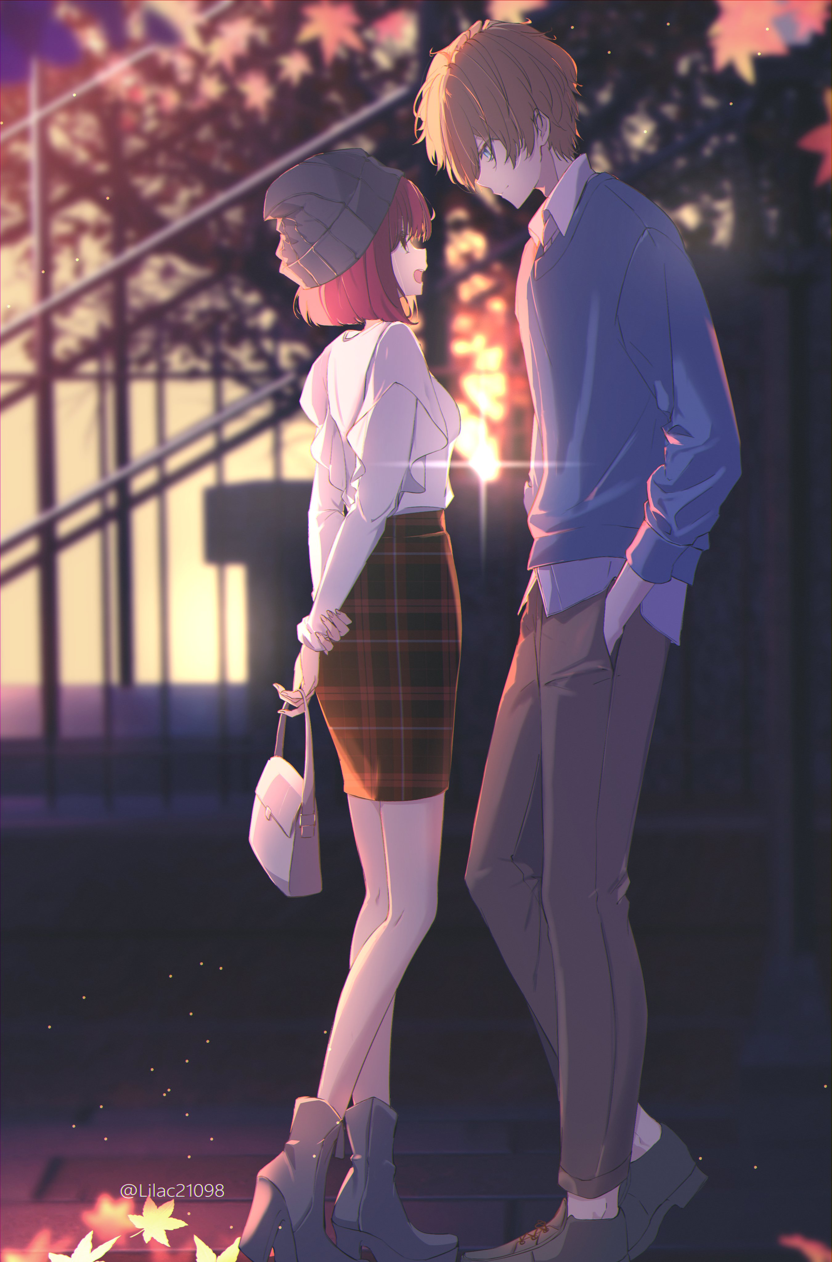 Safebooru - 1boy 1girl absurdres arima kana bag black footwear blonde hair blue eyes blue ...