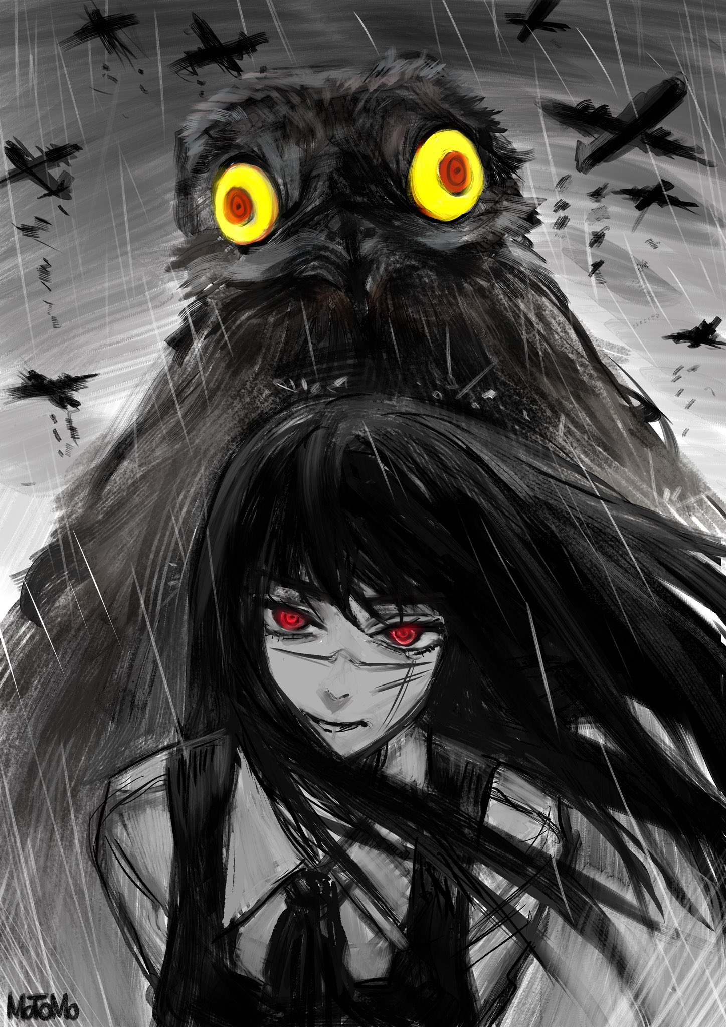 Safebooru - 1girl aircraft airplane bird black hair bomb carpet bombing ...