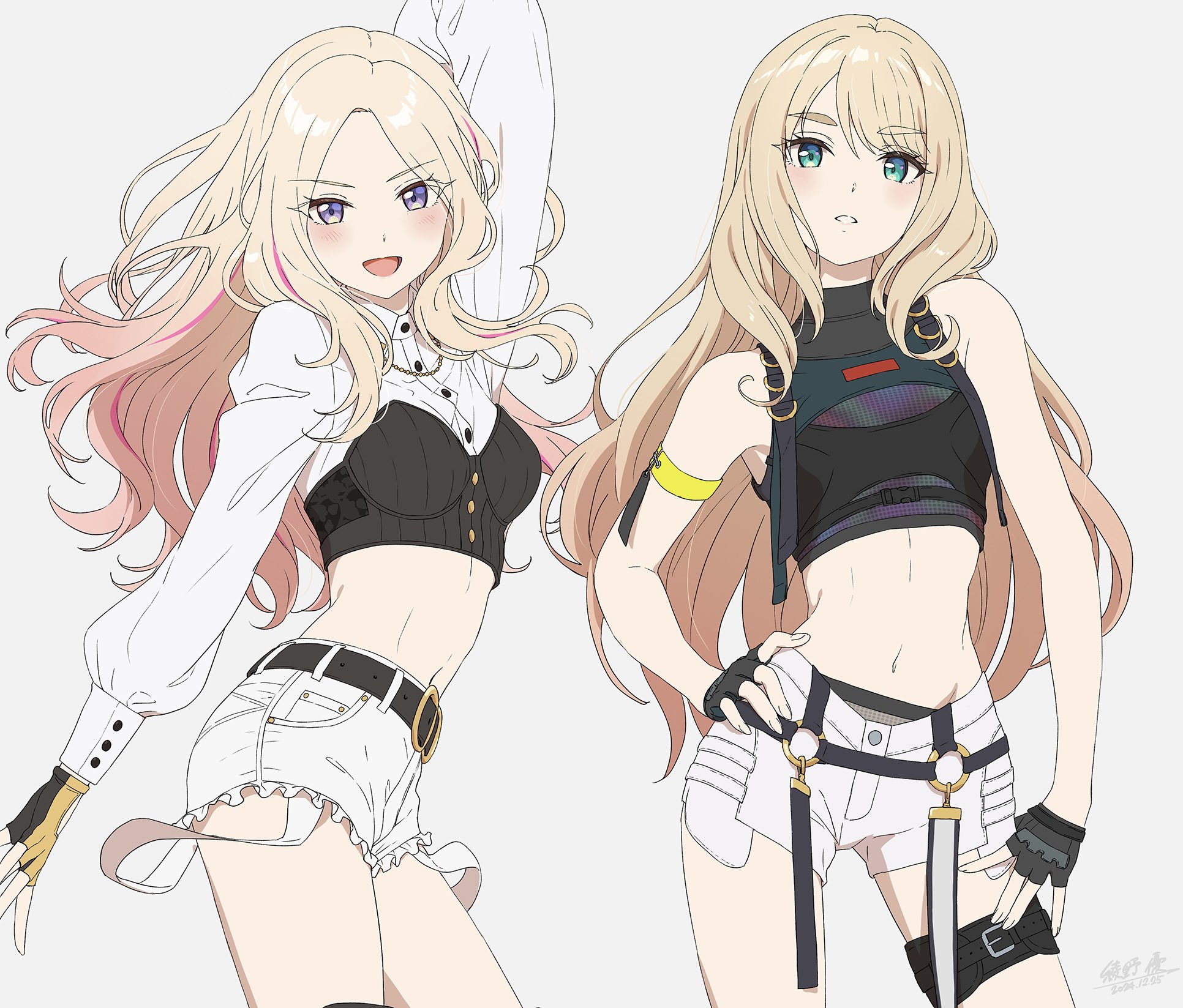 Safebooru - 2girls armband ayano yuu (sonma 1426) black gloves black shirt blonde hair blush ...
