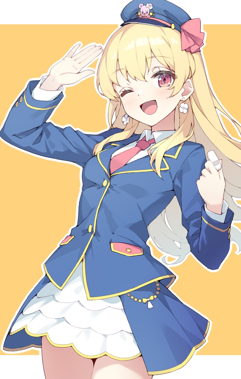 Safebooru - 1girl ;d aikatsu! aikatsu! (series) blonde hair blue headwear blue jacket blue skirt ...