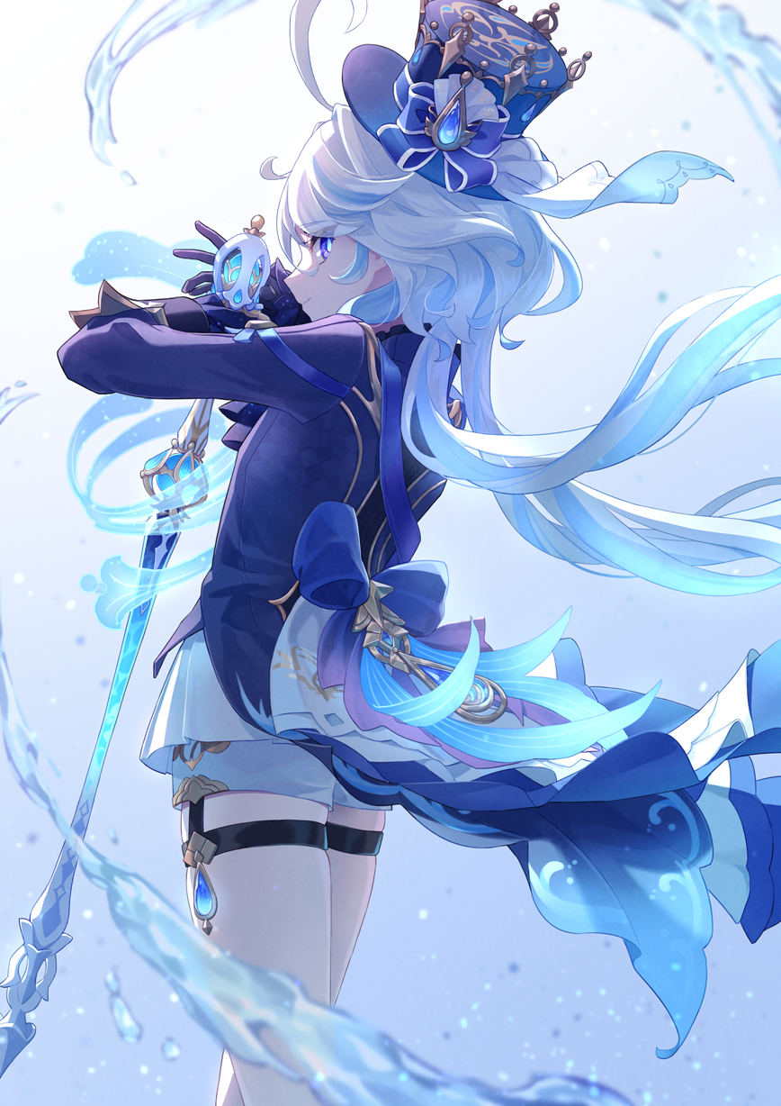Safebooru - 1girl ahoge black gloves blue eyes blue gemstone furina (genshin impact) gem genshin ...