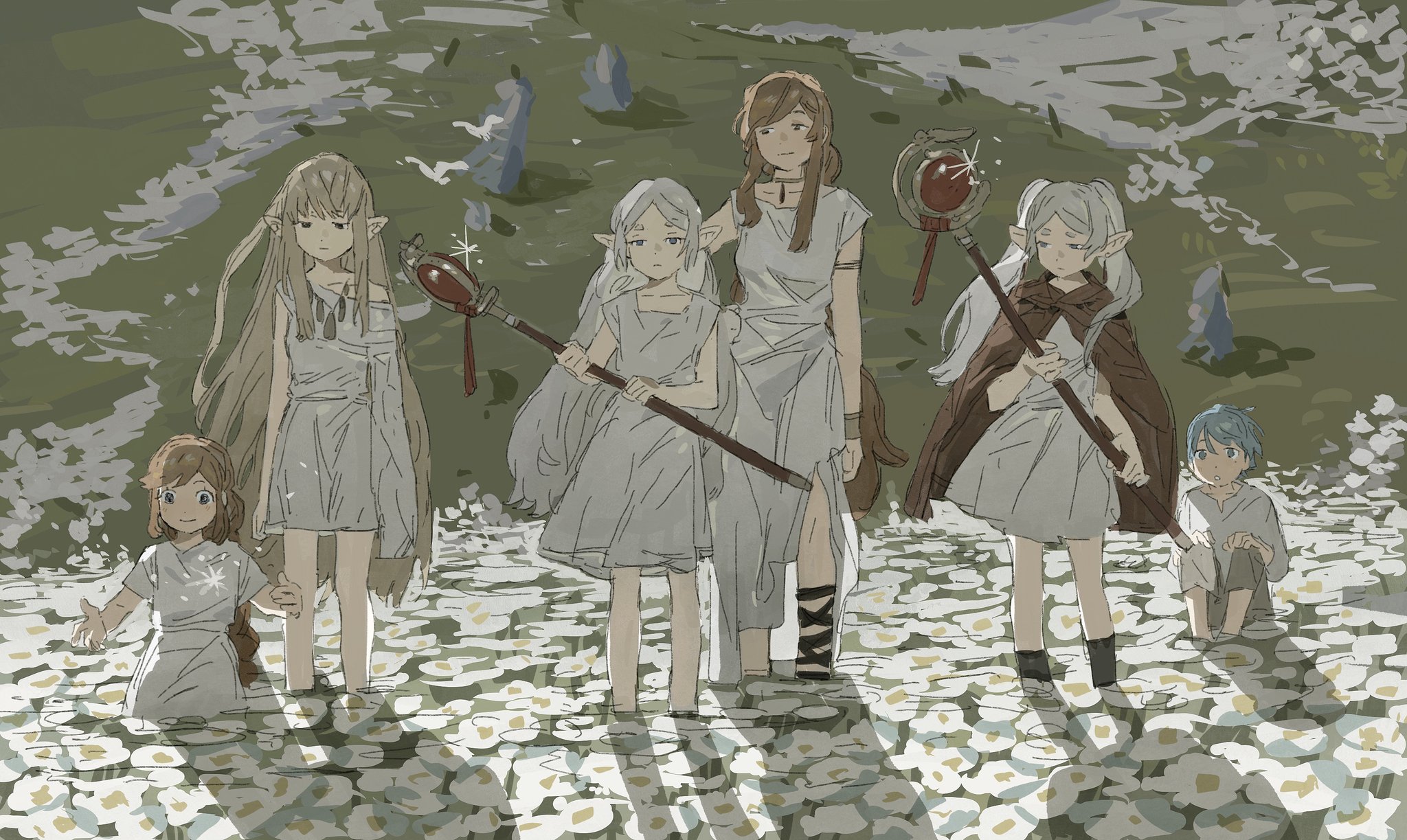 Safebooru - blue eyes blue hair cloak elf field flamme (sousou no ...