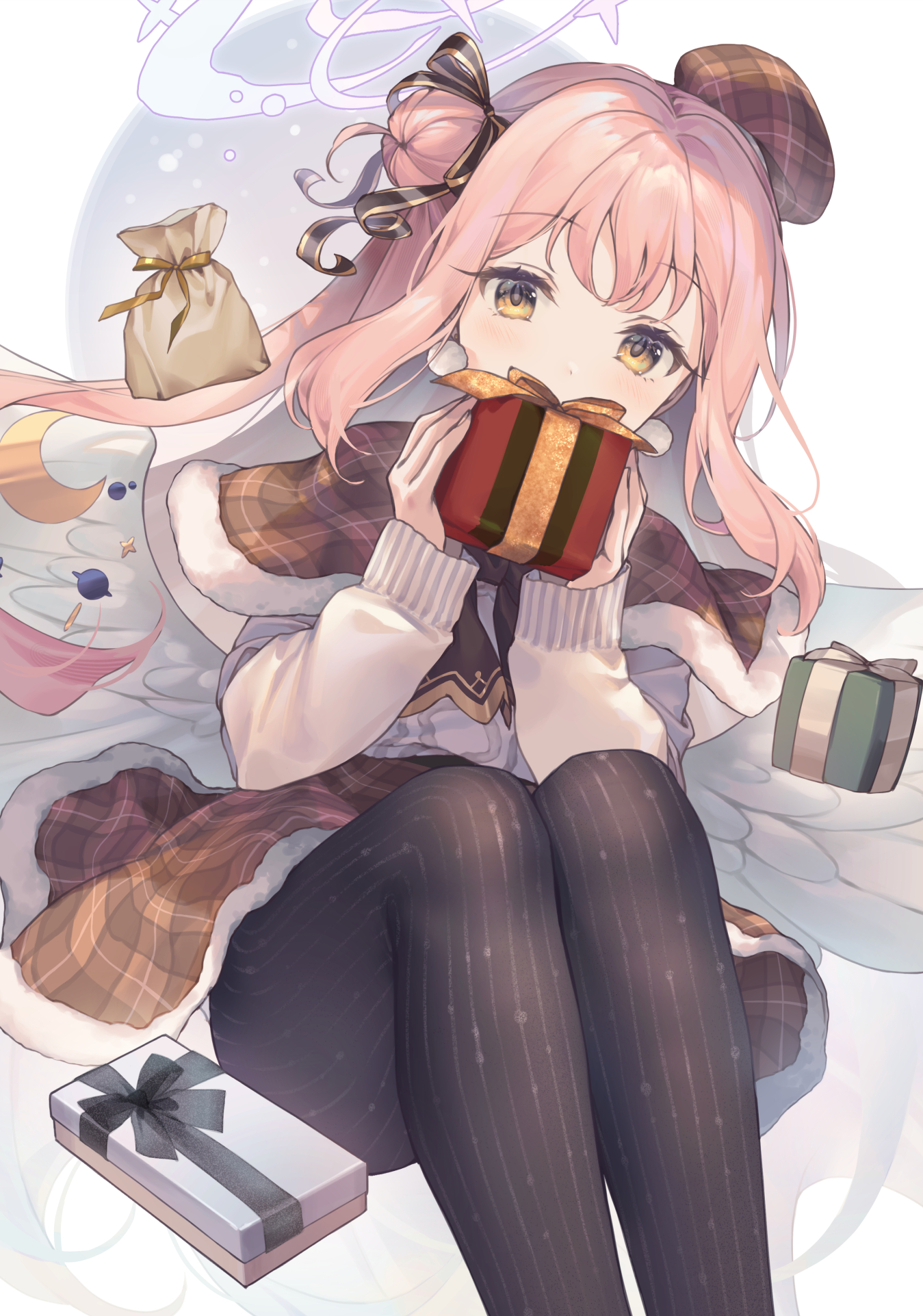 Safebooru - 1girl alternate costume angel wings black pantyhose black ribbon blue archive brown ...