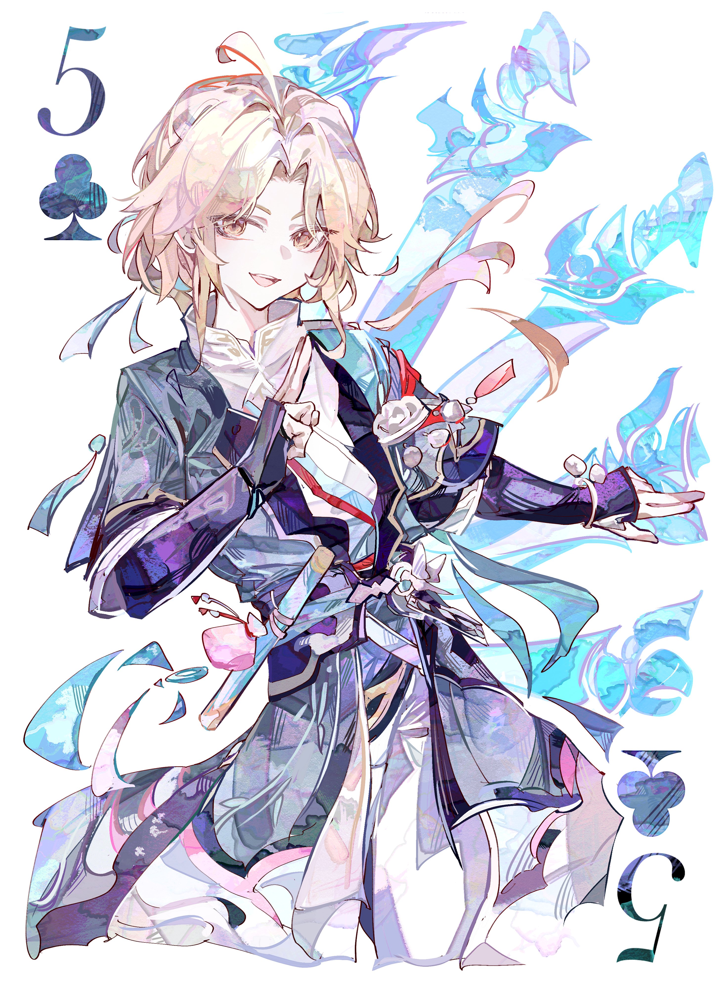 Safebooru - 1boy absurdres ahoge blonde hair blue jacket card cocoballking highres honkai: star ...