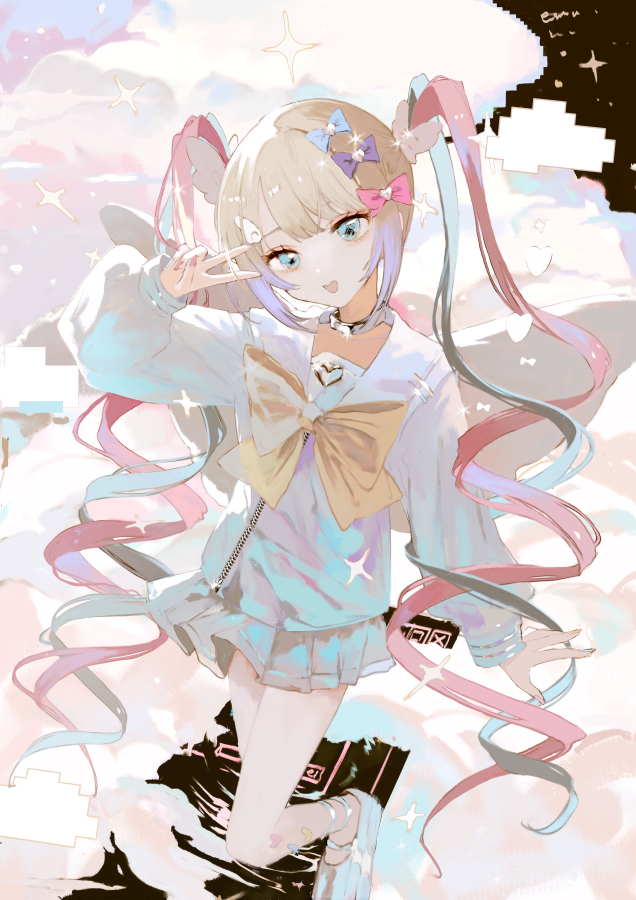 Safebooru - 1girl blonde hair blue bow blue eyes blue footwear blue hair blue nails blue ...