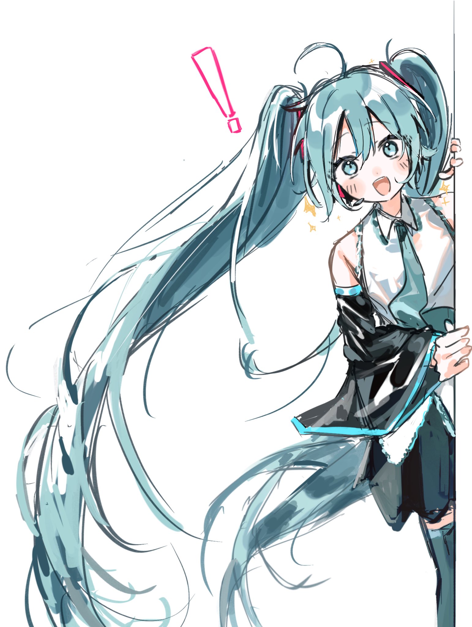 Safebooru - ! 1girl ahoge aqua eyes aqua necktie blush collared shirt commentary detached ...