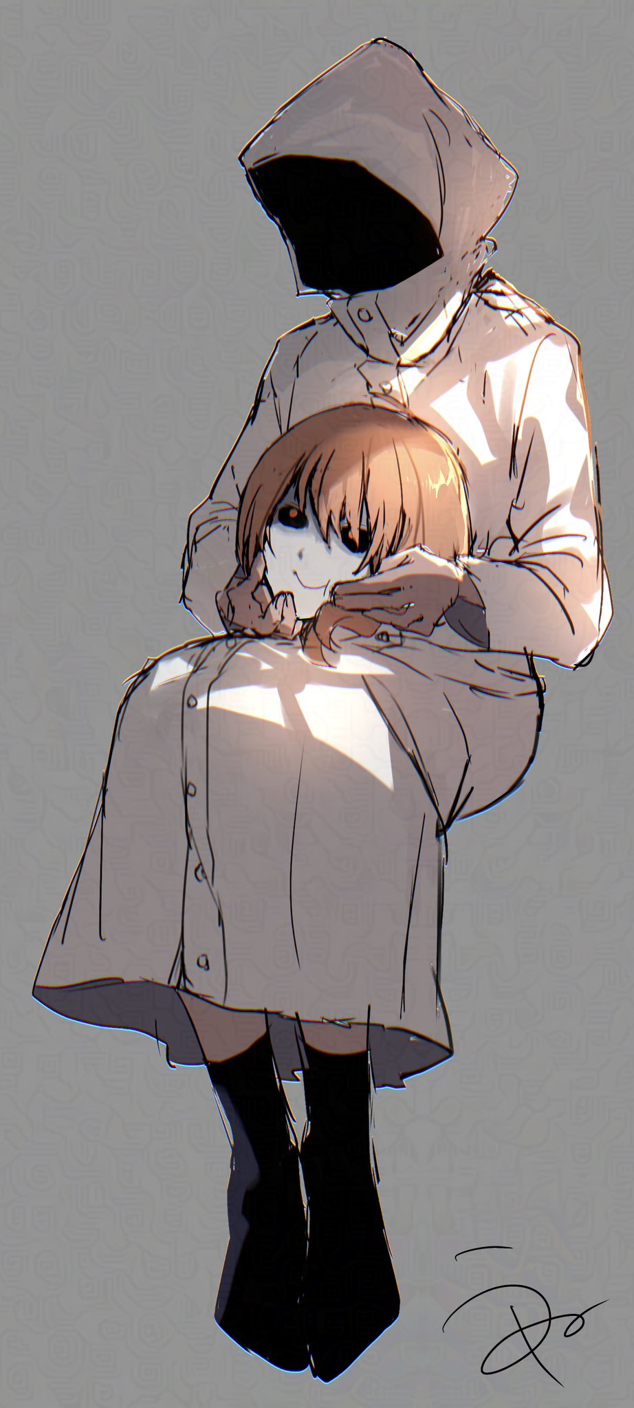 Safebooru - 1boy 1girl black sclera colored sclera commentary request full body grey background ...