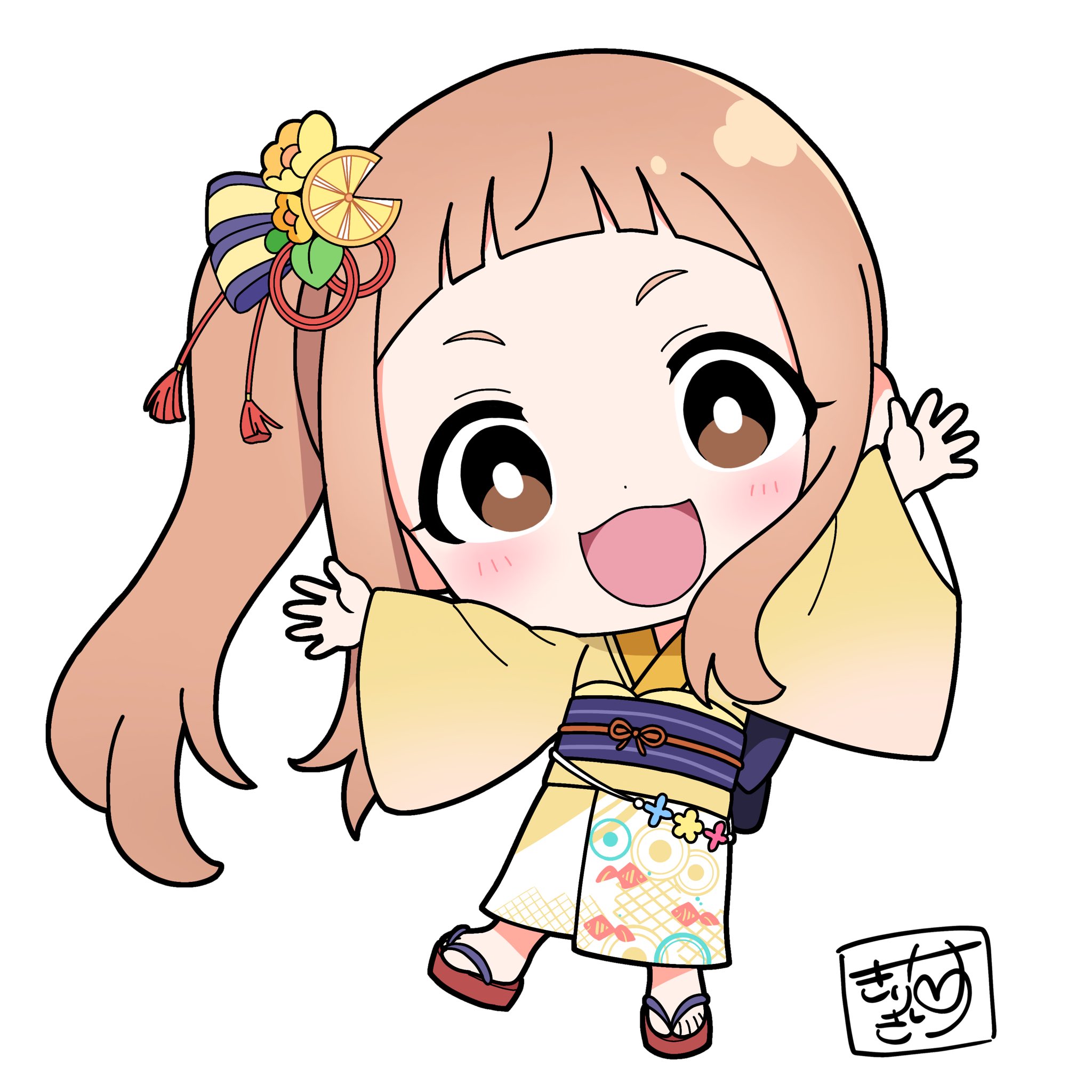 Safebooru - 1girl blunt bangs blush brown eyes chibi commentary dot nose euphoniummatsu flower ...