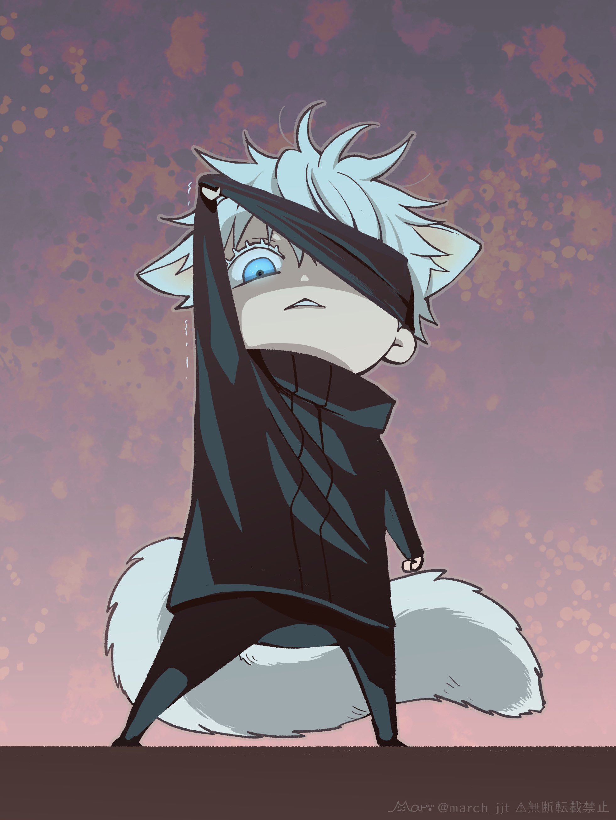 Safebooru - 1boy absurdres animal ears arm up black blindfold black jacket black pants blindfold ...