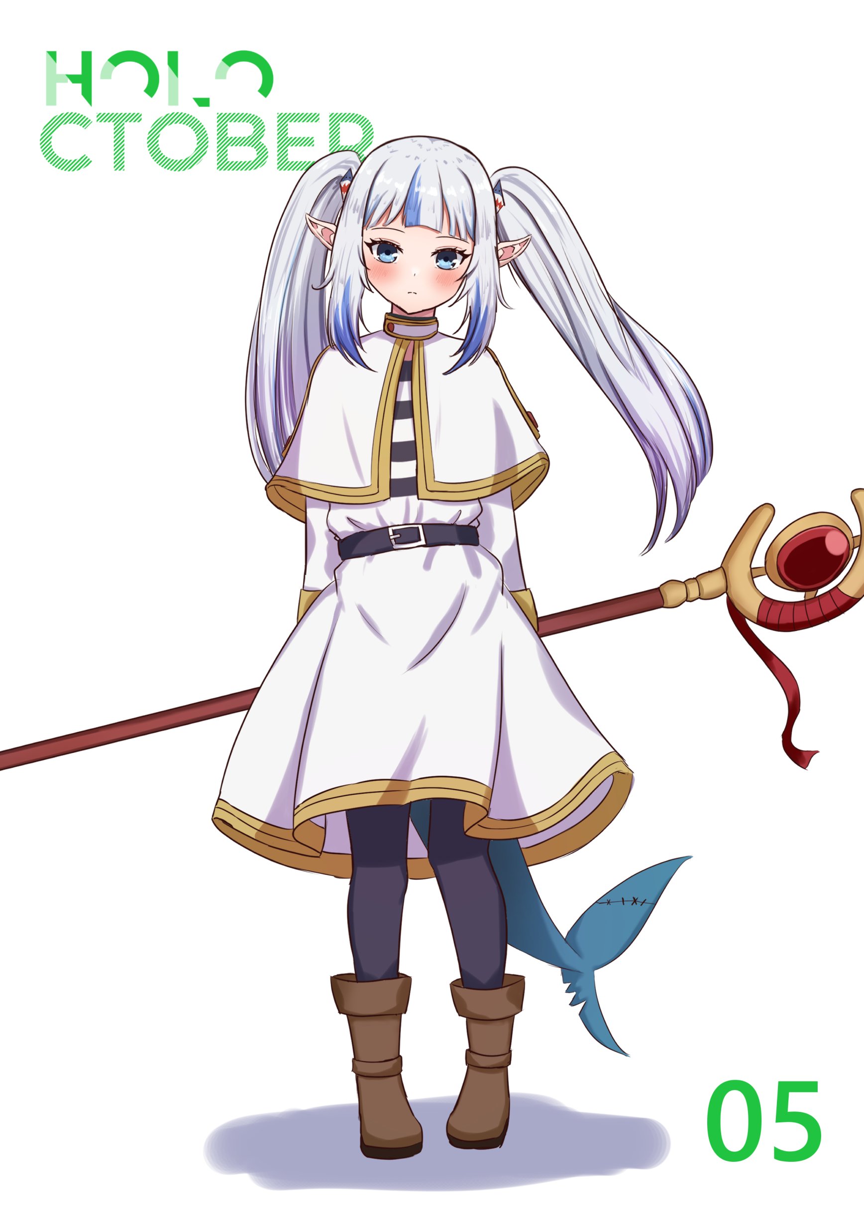 Safebooru - 1girl absurdres blue eyes blue hair blunt bangs capelet closed mouth cosplay elf ...