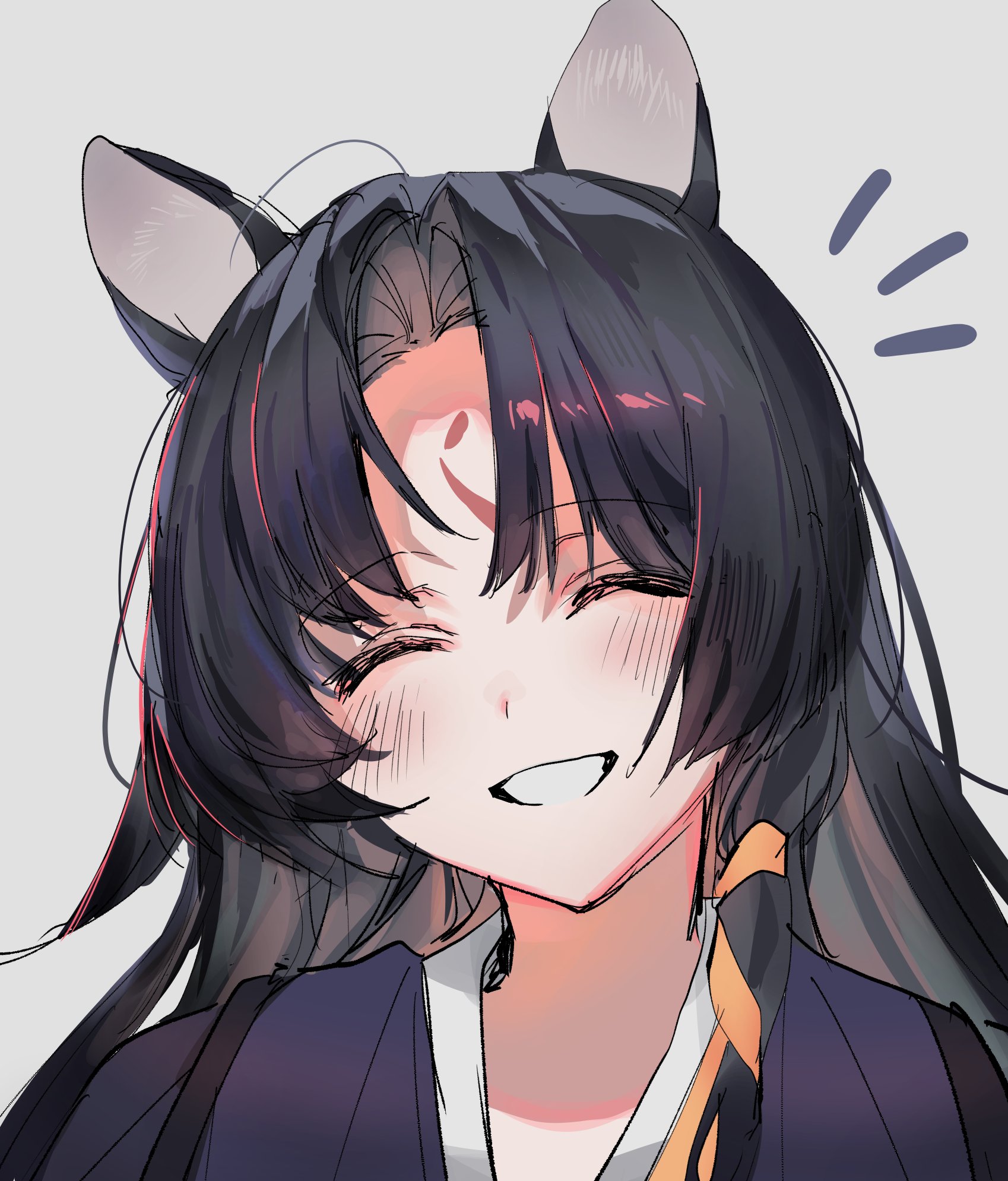 Safebooru - 1girl 414 (hncx3355) :d ^^^ animal ear fluff animal ears arknights black hair black ...