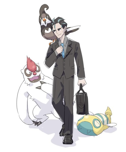 Safebooru - 1boy adjusting clothes adjusting necktie bird black eyes black footwear black hair ...