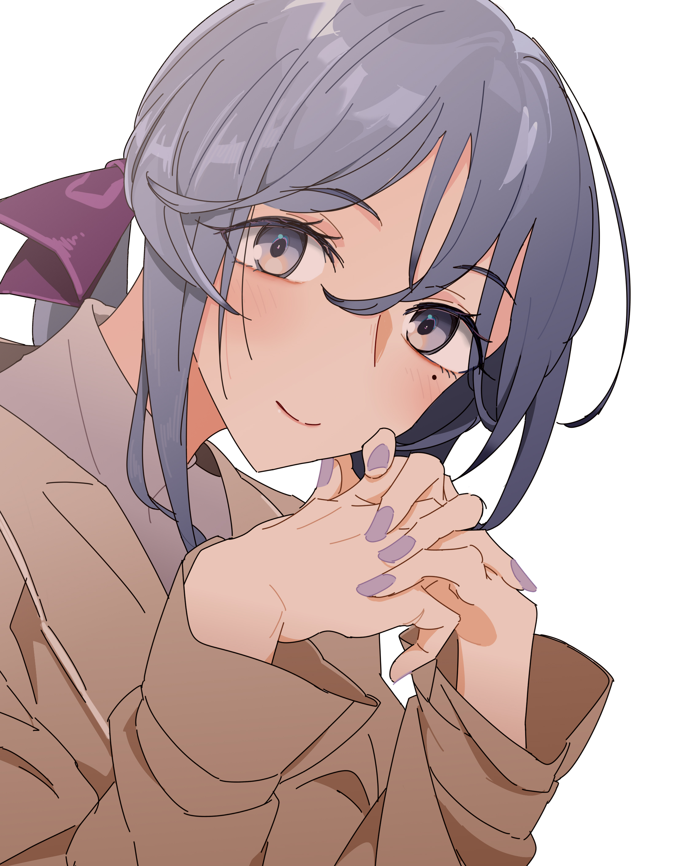 Safebooru - 1girl absurdres anotsugini kuruji blue eyes blue hair brown coat closed mouth coat ...