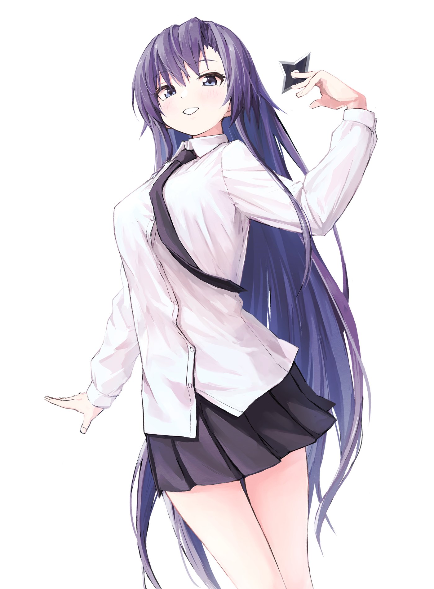 Safebooru - 1girl black necktie black skirt blue eyes blush breasts collared shirt dress shirt ...