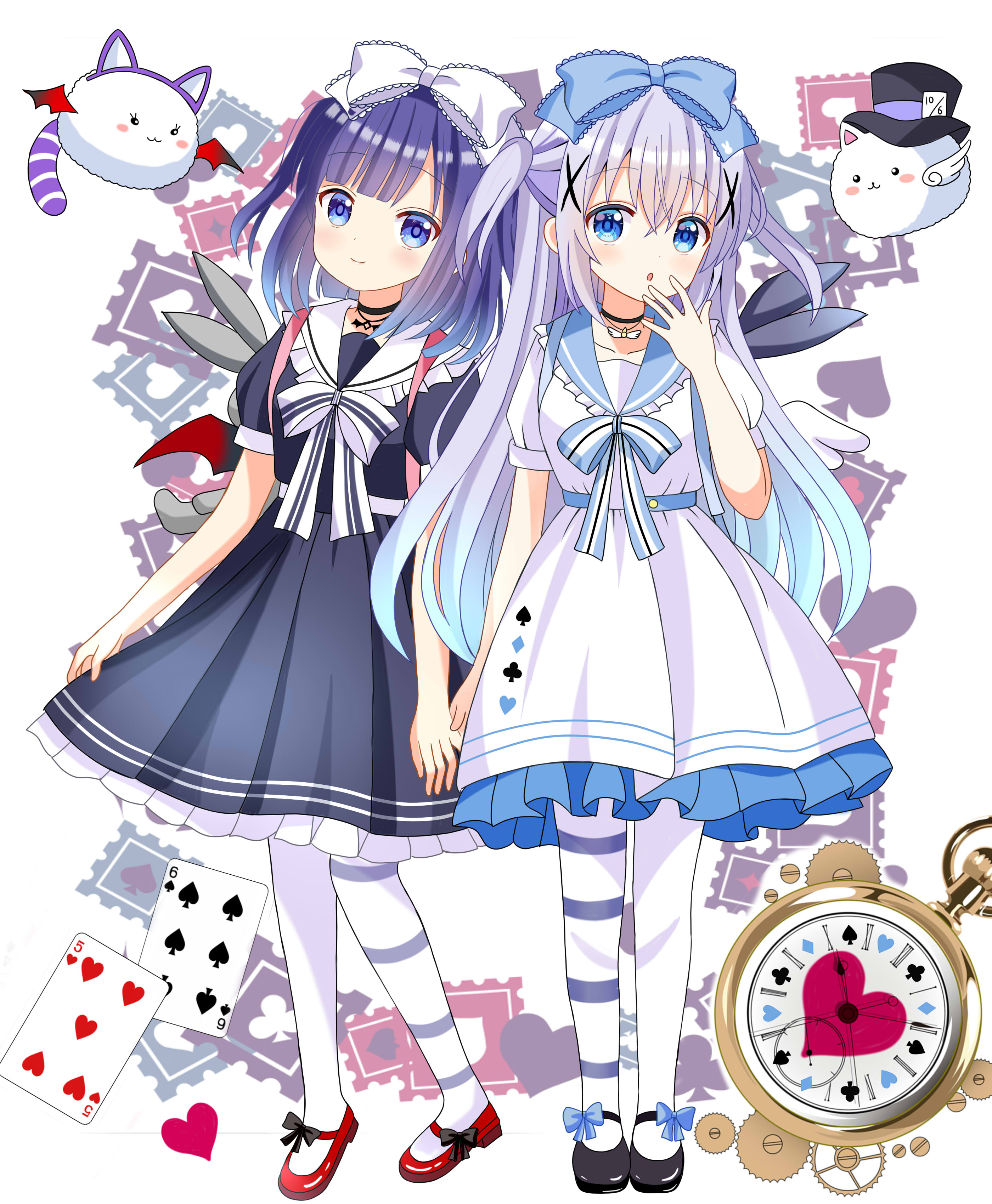 Safebooru - 2girls absurdres alice in wonderland angora rabbit animal animal ears black dress ...