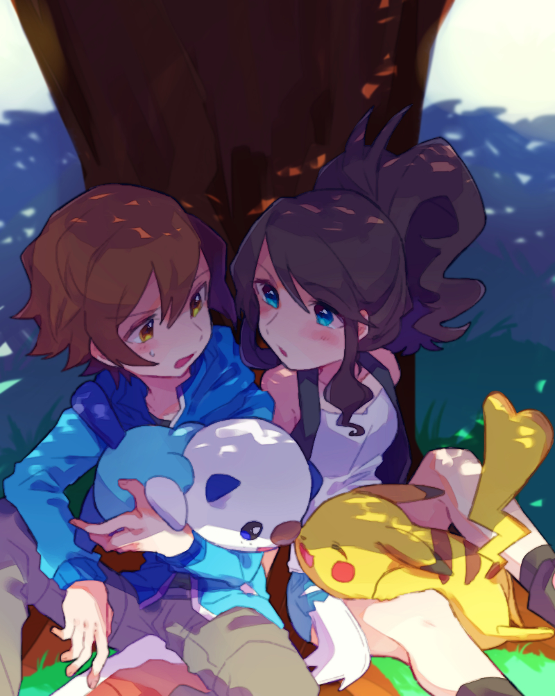 Safebooru - 1boy 1girl black hair blue eyes blue jacket blush brown eyes brown hair closed eyes ...