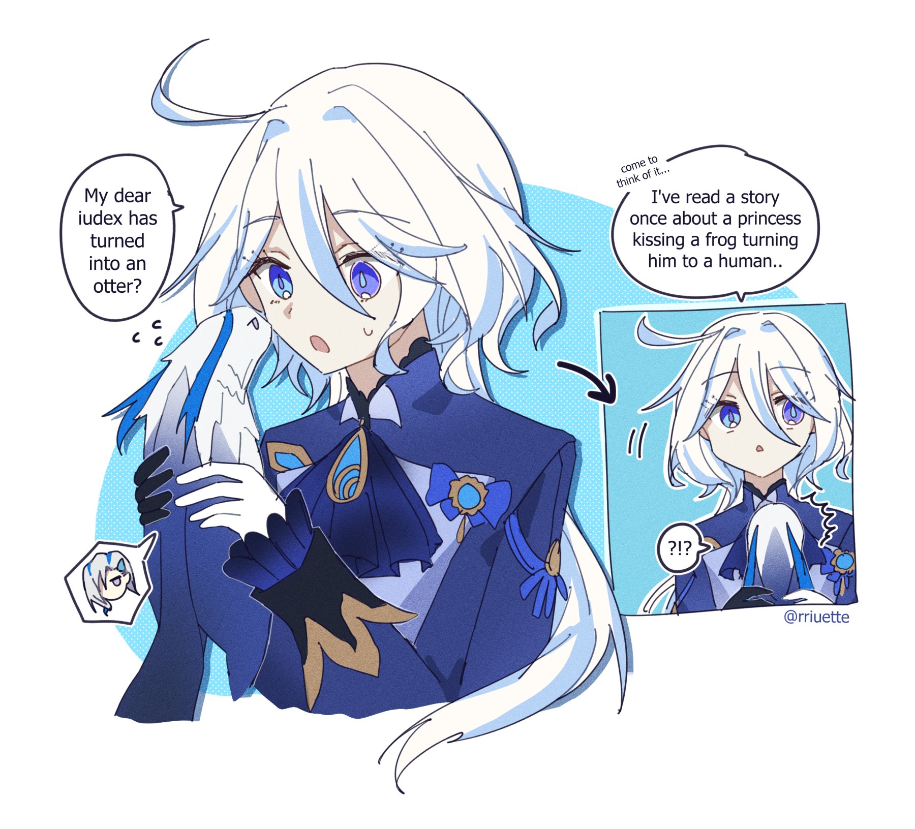 Safebooru - 1girl ahoge animalization ascot asymmetrical gloves black gloves blue ascot blue ...