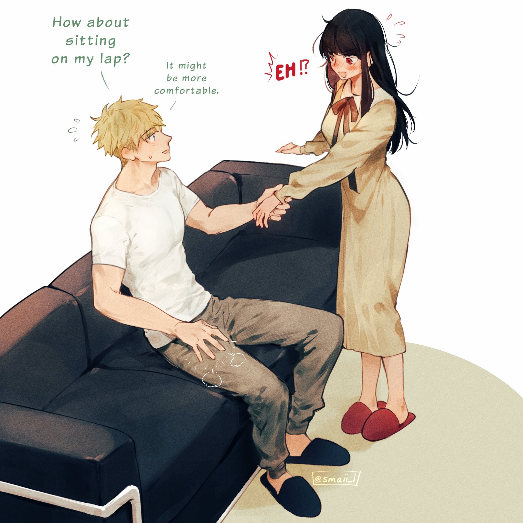 Safebooru - 1boy 1girl :d alternate costume black footwear black hair blush breasts brown ...