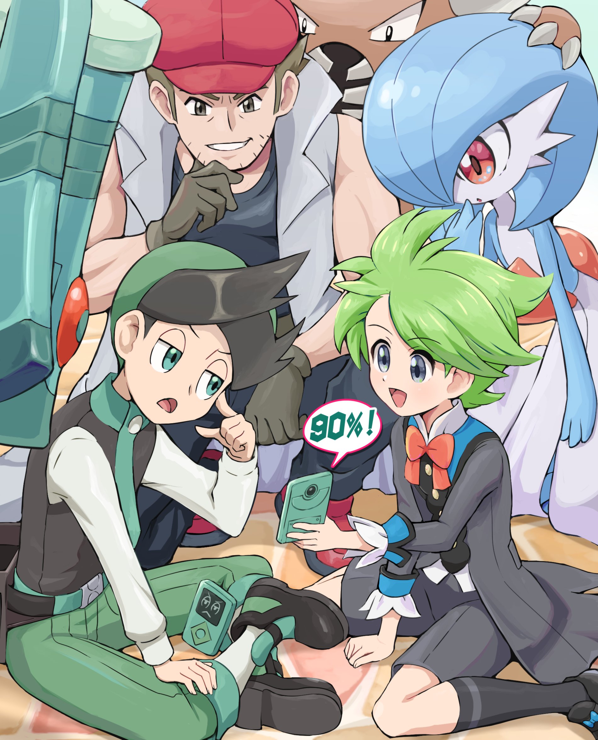 Safebooru - 3boys :d alternate color belt black footwear black hair ...