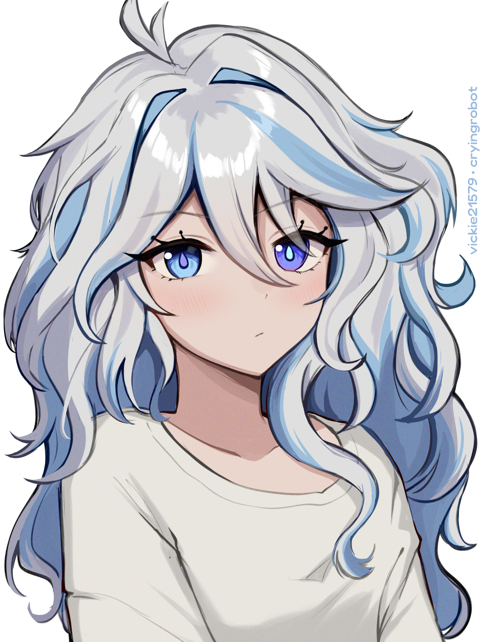 Safebooru - 1girl antenna hair blue eyes blue hair blush collarbone commentary furina (genshin ...