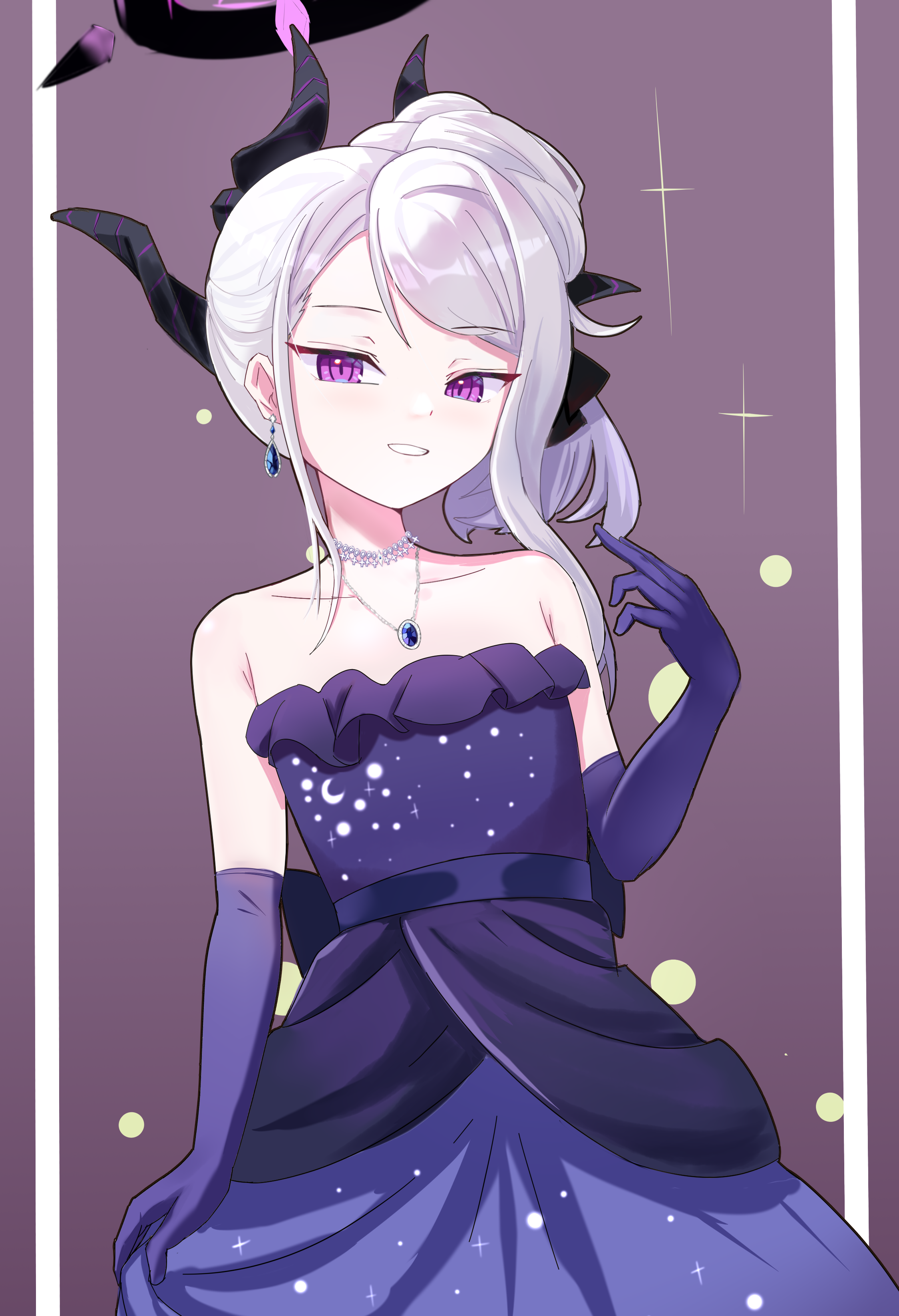 Safebooru - 1girl absurdres bare shoulders black halo black horns blue archive blue gemstone ...