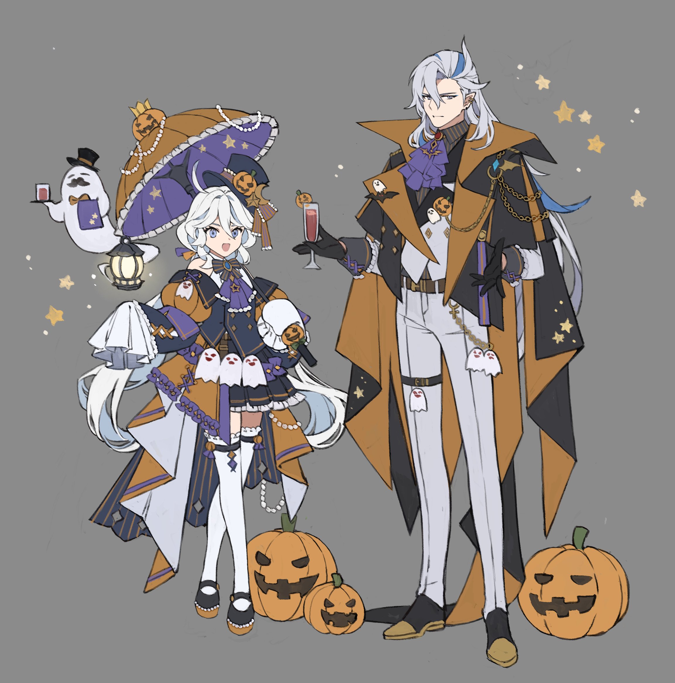 Safebooru - 1boy 1girl :d ahoge ascot beads belt black cape black corset black footwear black ...