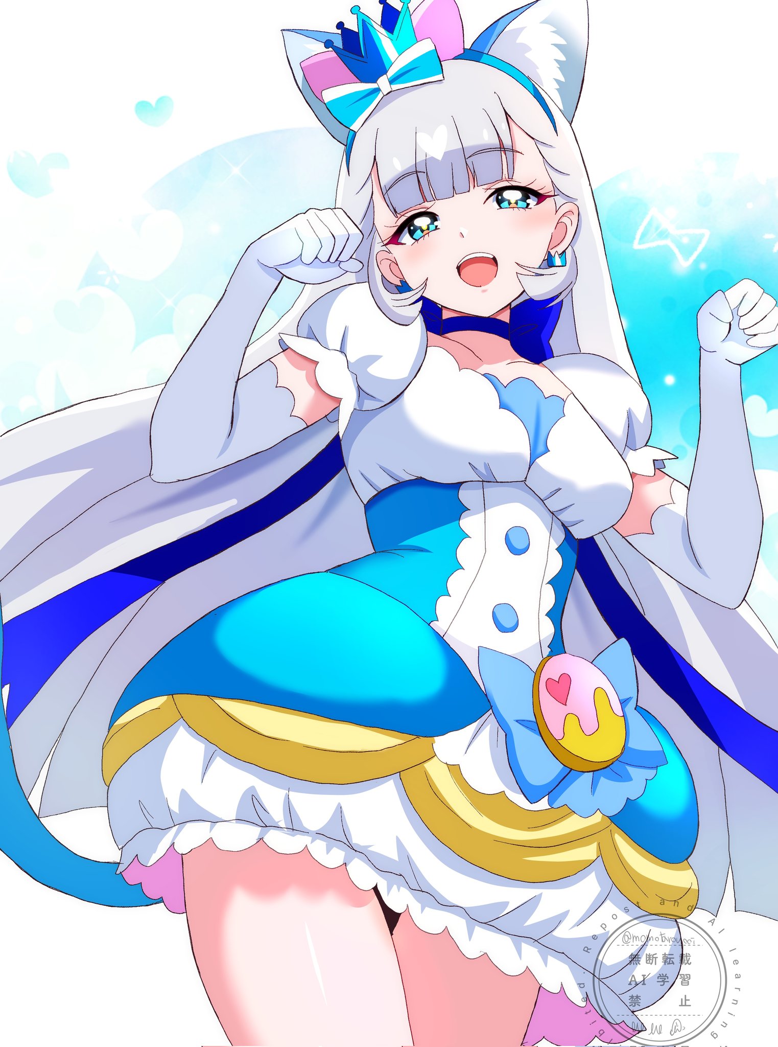 Safebooru - adapted costume blue eyes bow cosplay cowboy shot cure macaron cure macaron (cosplay ...