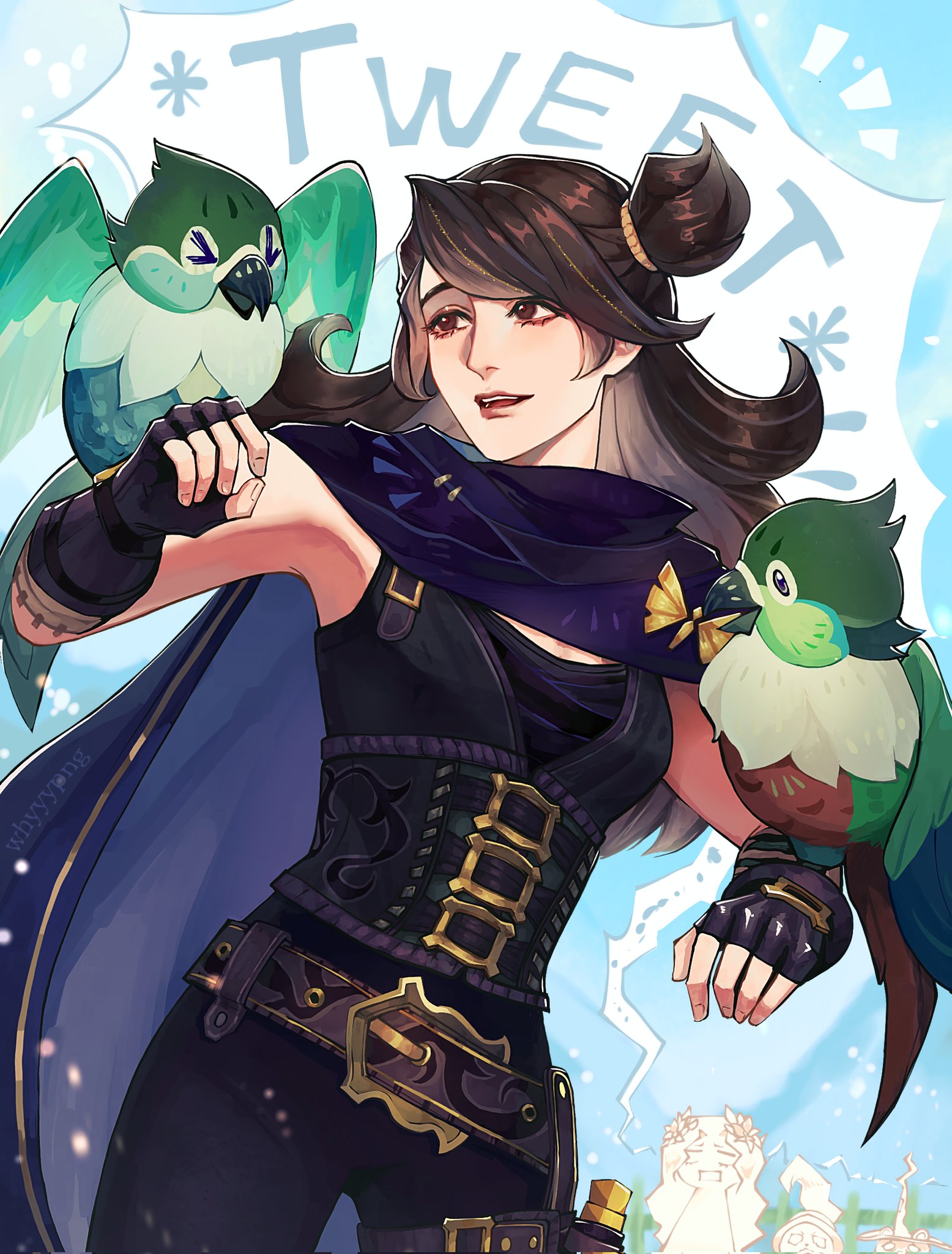 Safebooru - 1girl afk (series) afk journey belt bird black corset black gloves black pants black ...