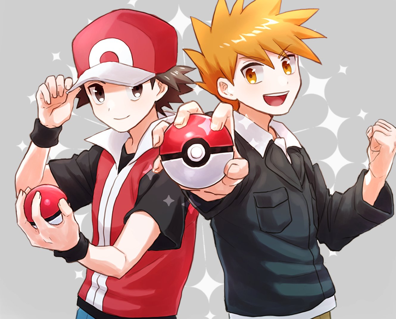 Safebooru - 2boys :d black jacket black shirt blue oak brown hair ...
