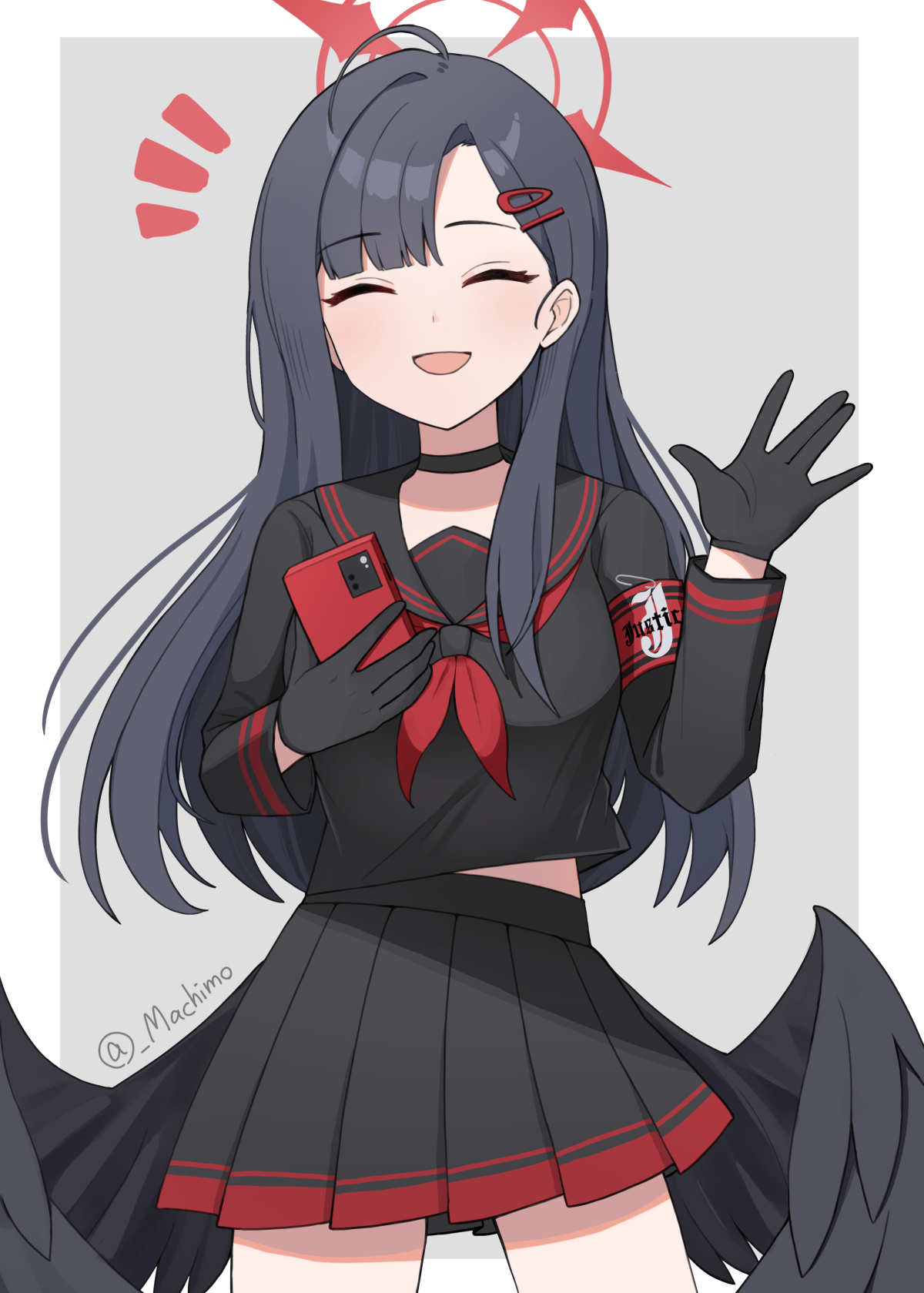 Safebooru - 1girl ahoge armband black choker black gloves black hair black sailor collar black ...