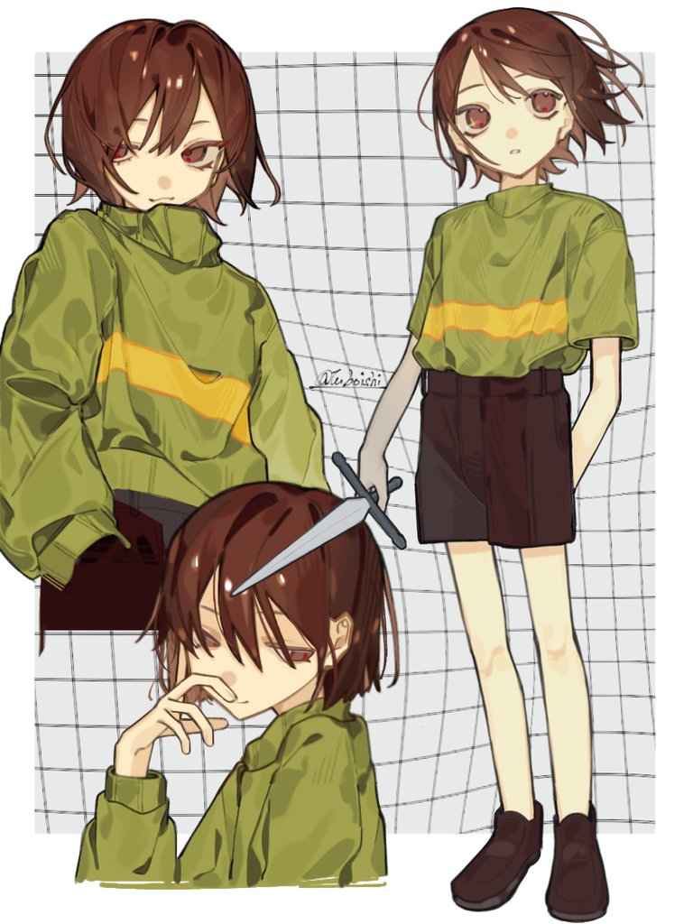 Safebooru - 1other brown hair brown shorts chara (undertale) closed ...