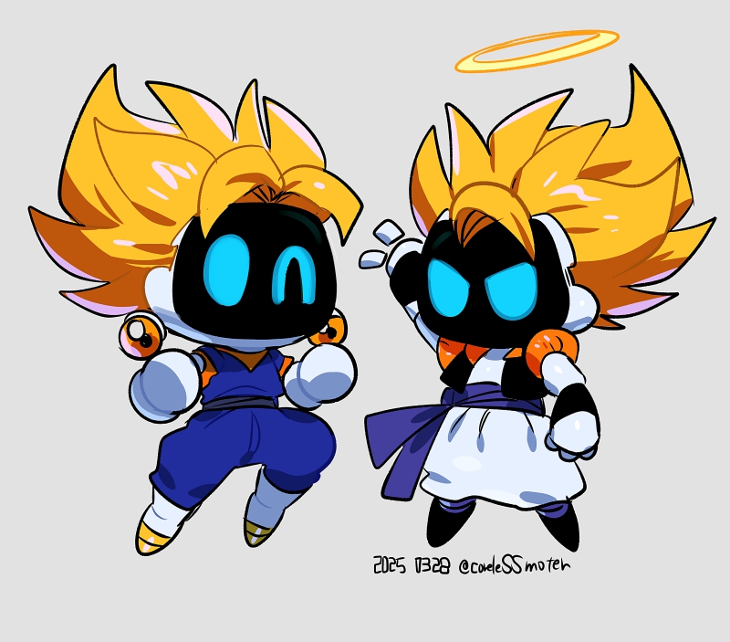 Safebooru - 2boys astro bot (series) black vest blonde hair blue pants ...