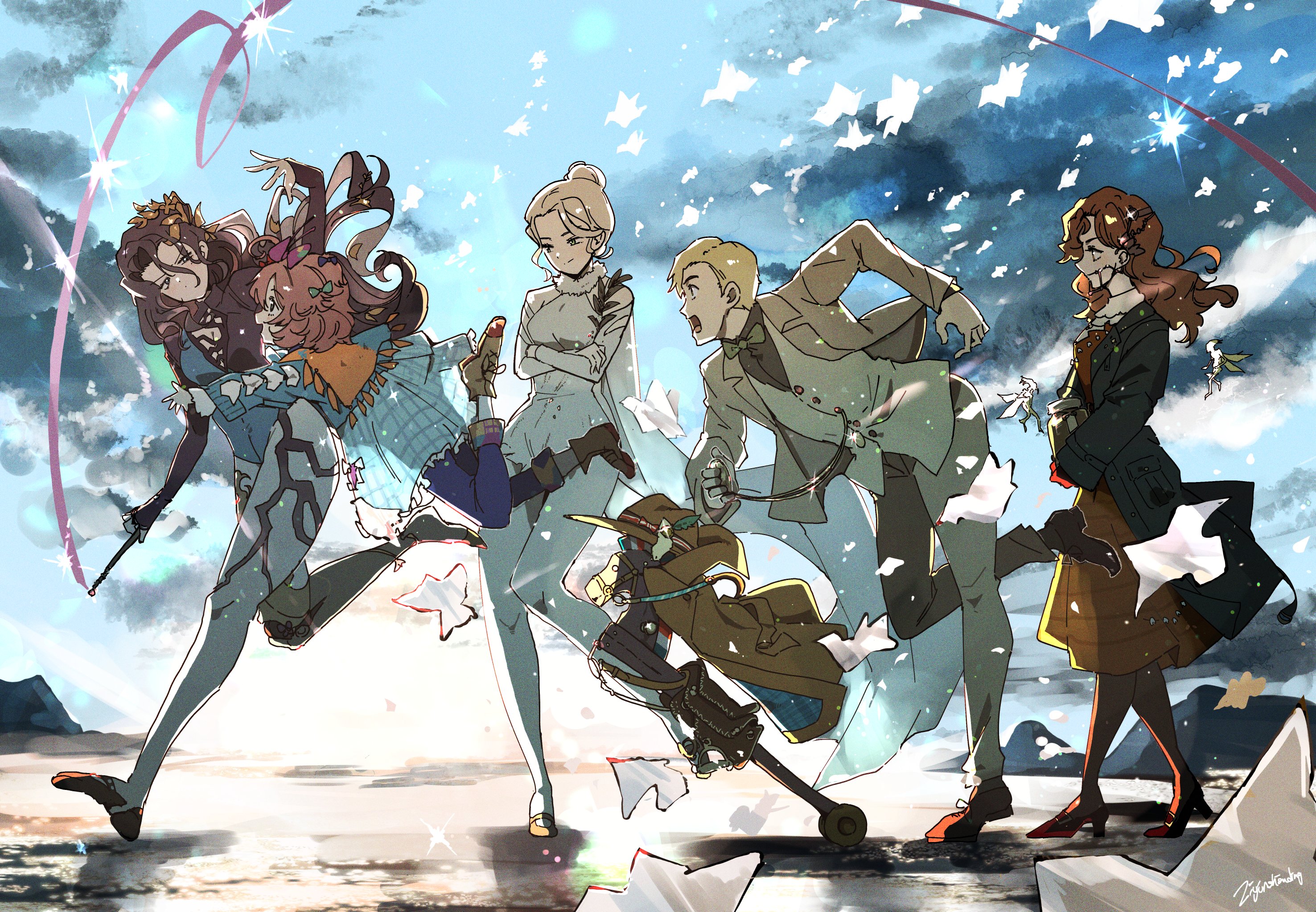 Safebooru - 1boy 4girls arthur fog athletic leotard blue leotard ...