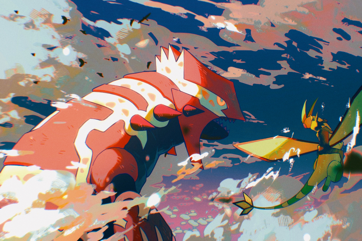 Safebooru - 1girl clouds flygon flying groudon may (pokemon) open mouth ...