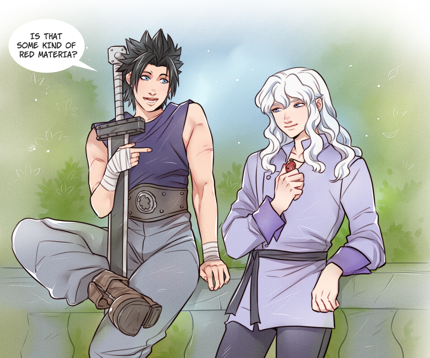 Safebooru - 2boys against railing aqua eyes bandaged hand bandaged ...