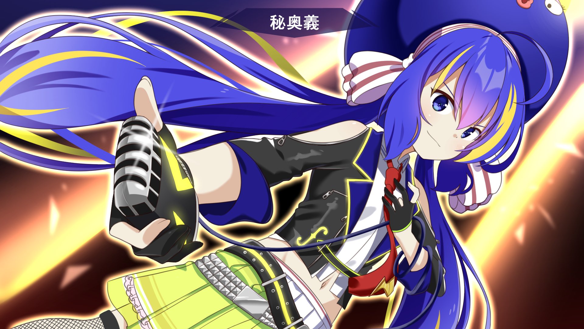 Safebooru - 1girl ahoge belt black gloves black jacket blonde streaks blue eyes blue hair blue ...