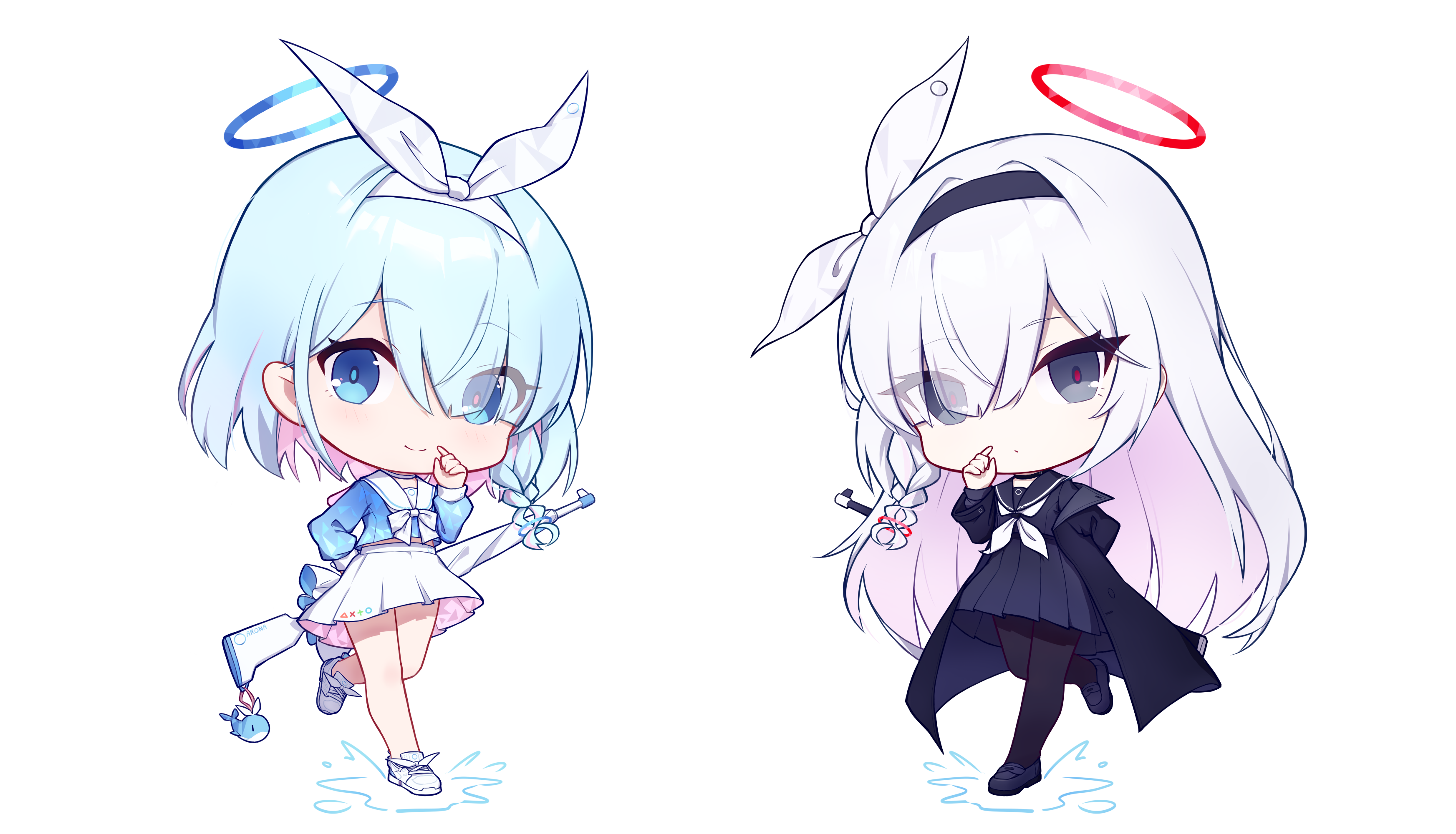 Safebooru - 2girls 9malefi9 absurdres arona (blue archive) black coat black eyes black footwear ...