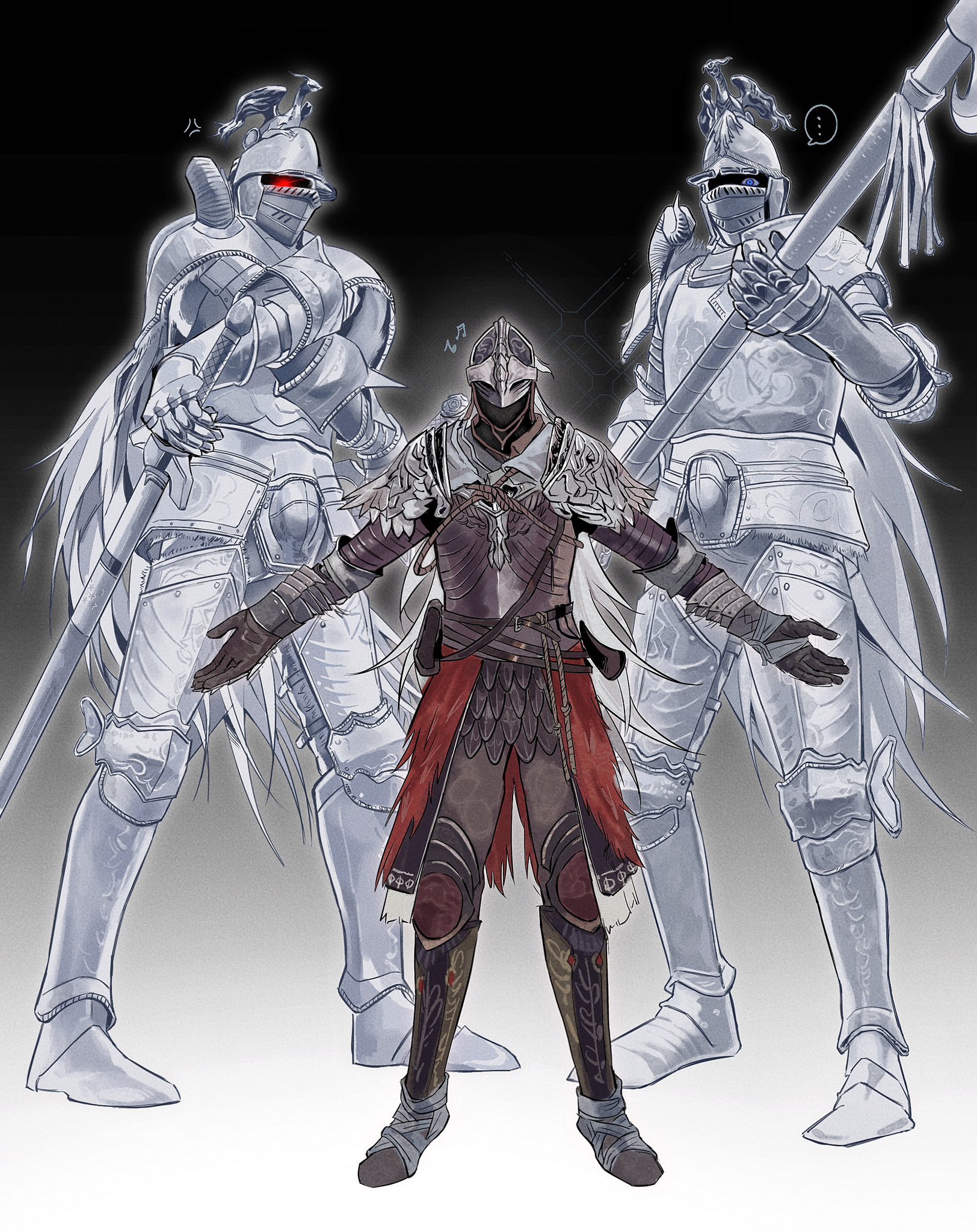 Safebooru - ... 1other 2boys anger vein armor banished knight engvall banished knight oleg black ...