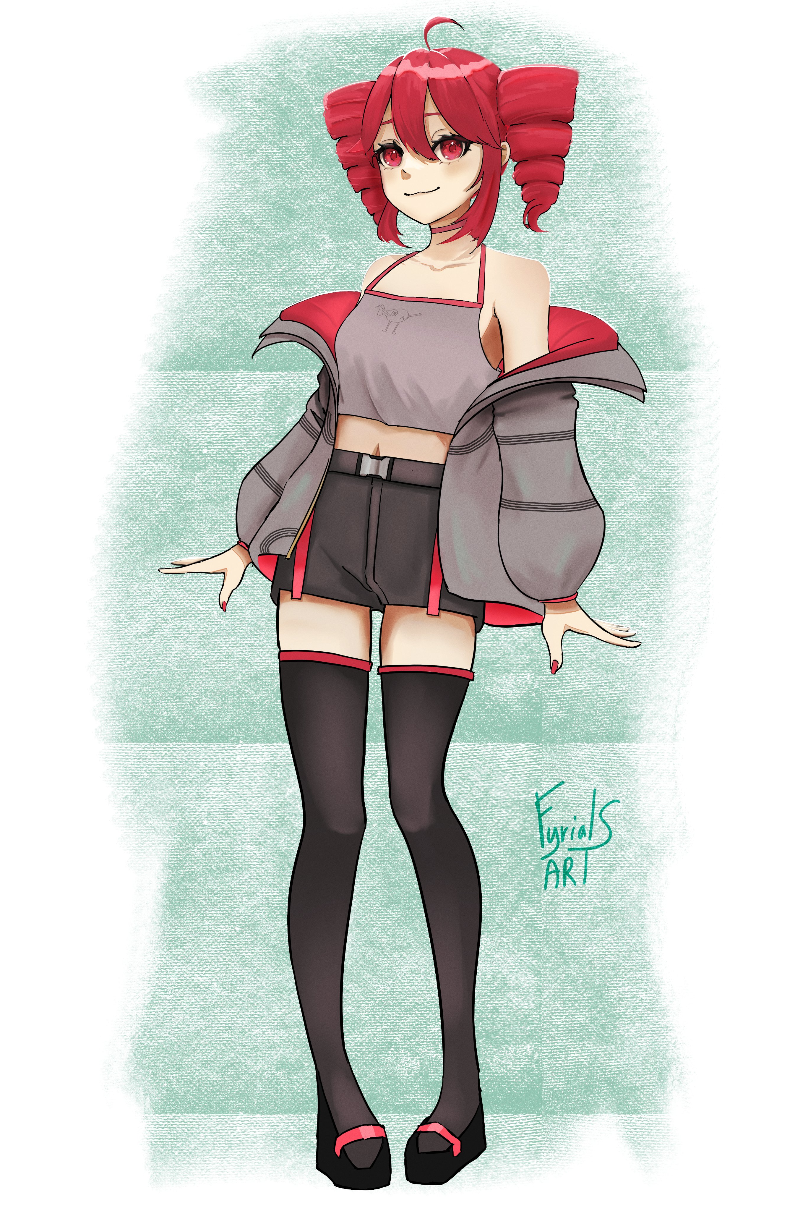 Safebooru - 1girl absurdres ahoge alternate costume arms at sides belt black belt black shorts ...