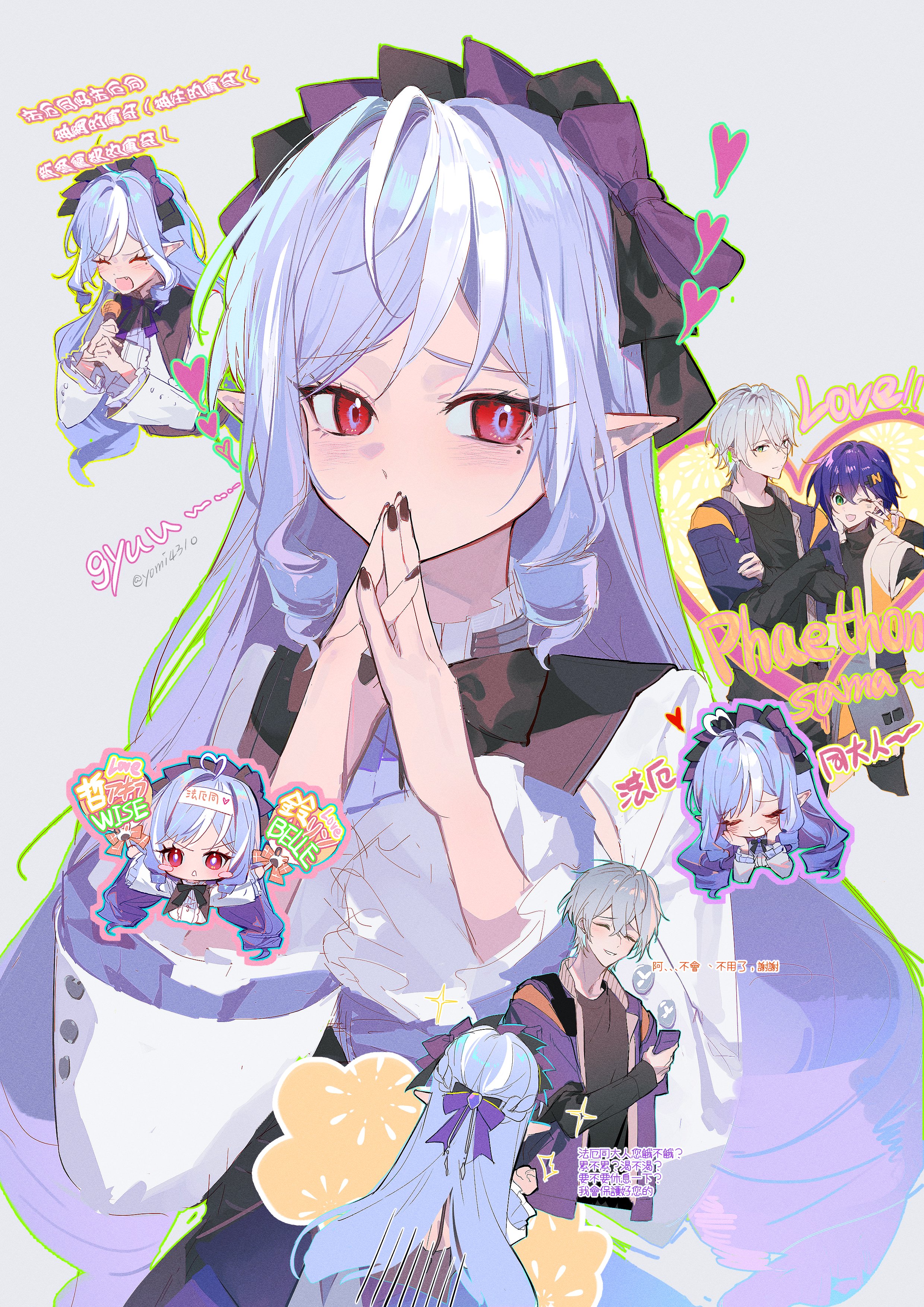 Safebooru - 1boy 2girls absurdres belle (zenless zone zero) black nails blue hair bow bowtie ...