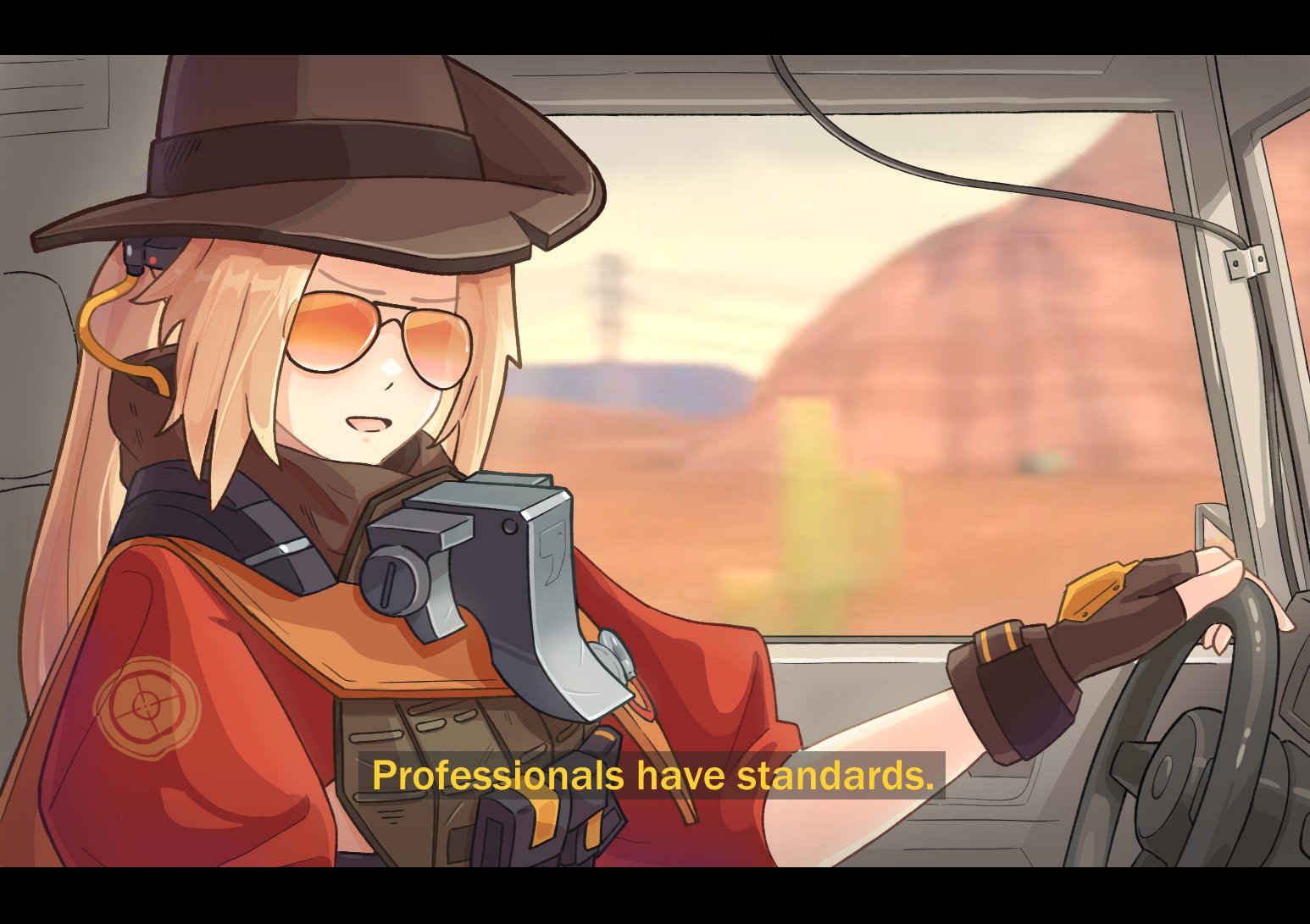 Safebooru - 1girl aviator sunglasses blonde hair brown gloves brown hat cactus commentary ...