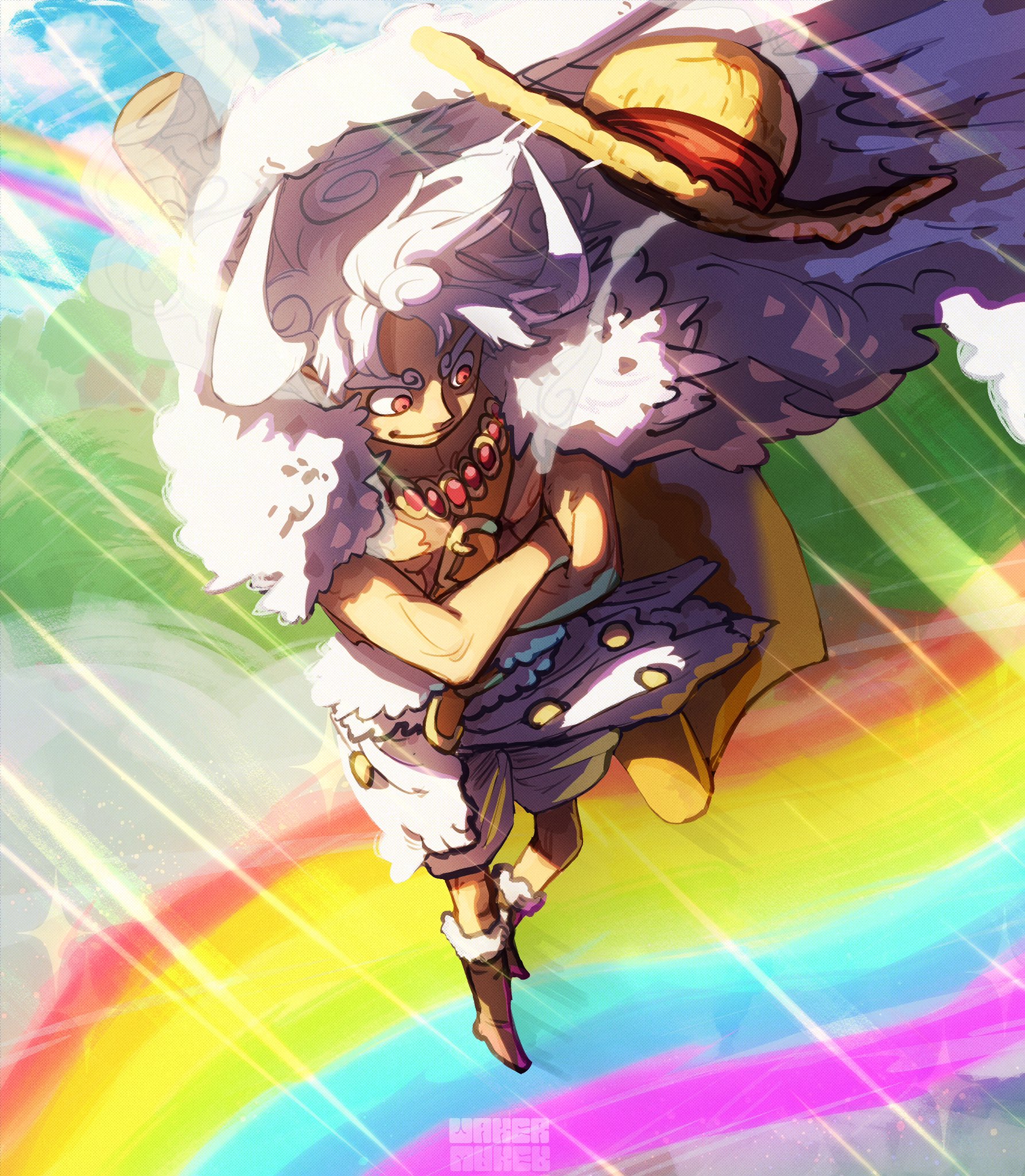 Safebooru - 1boy cape crossed arms full body gear fifth hat highres ...