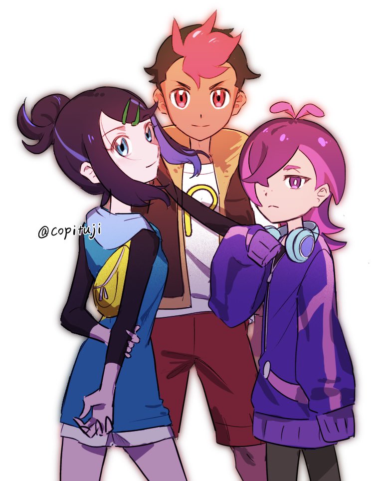 Safebooru - 1boy 2girls black hair black shirt bright pupils brown vest ...