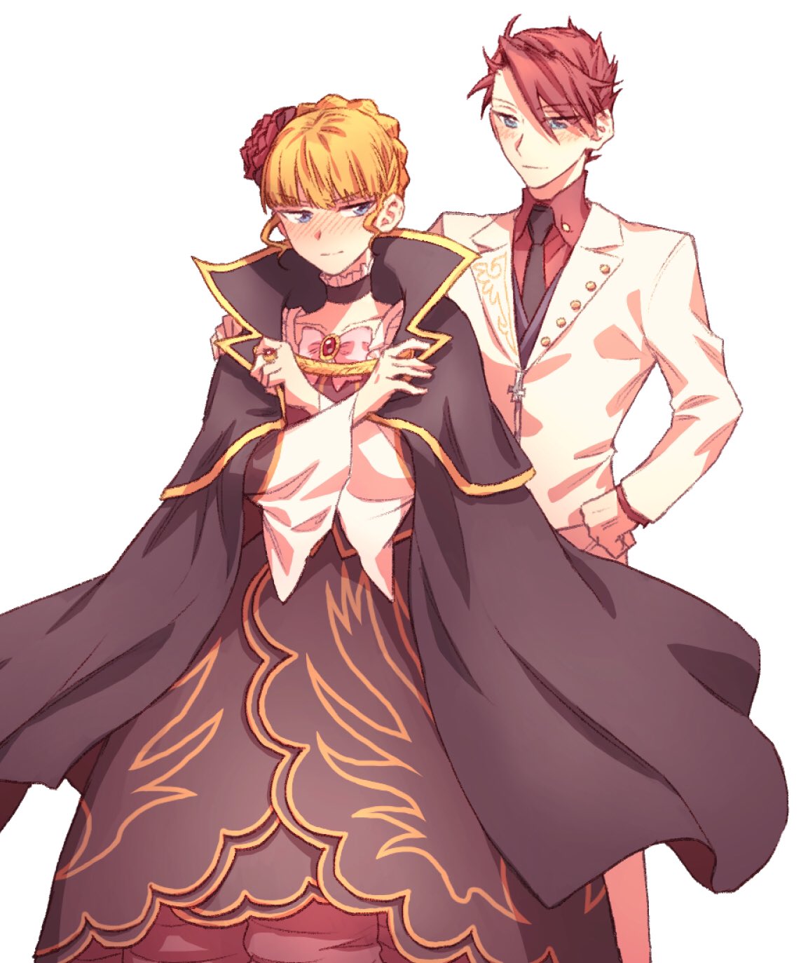 Safebooru - 1boy 1girl beatrice (umineko) black cape black dress black necktie blonde hair blue ...