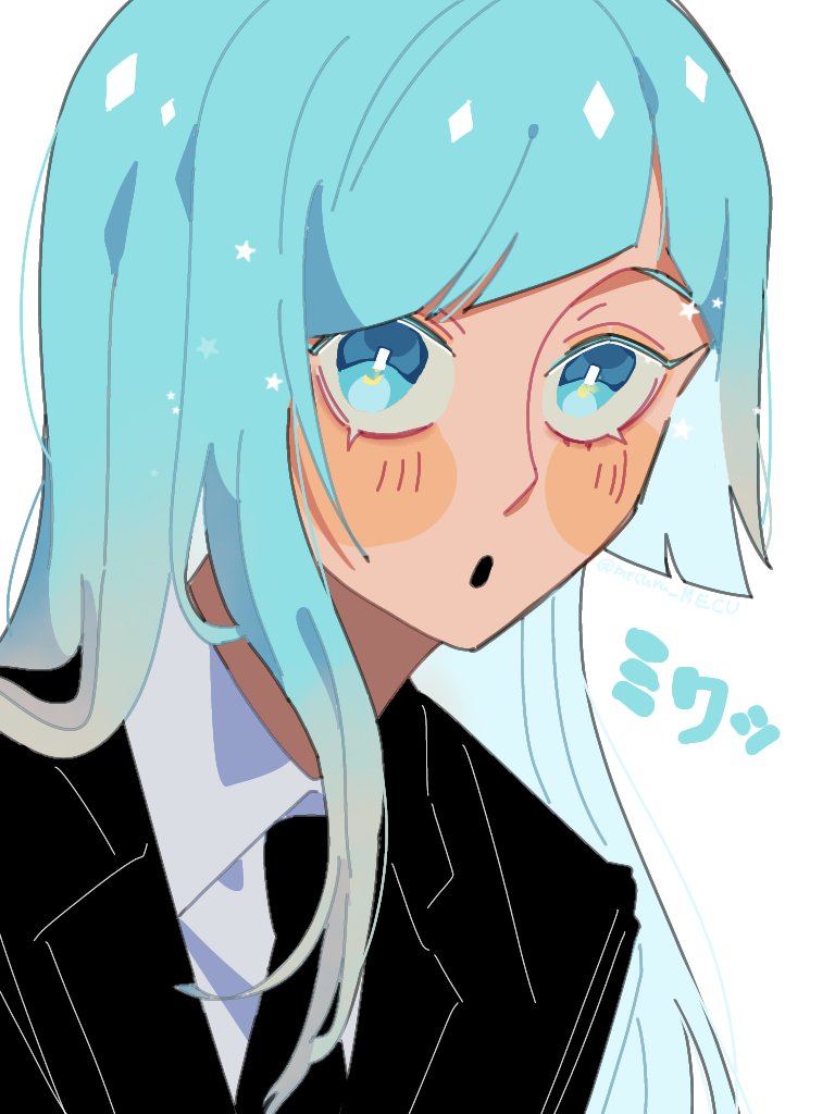 Safebooru - 1girl black jacket black necktie black suit blue eyes blue hair blush collared shirt ...